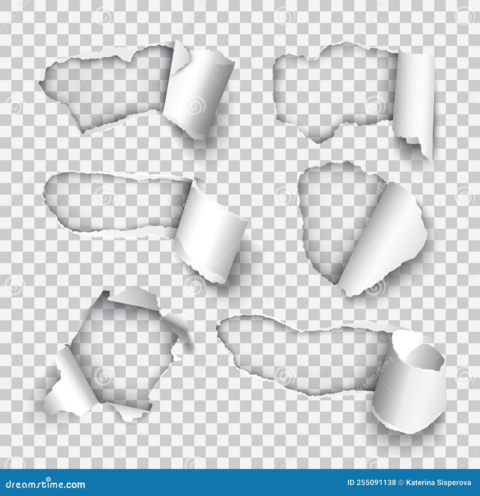 Vector Set of Realistic Torn Paper Holes with Rolled Edge on Transparent Background - Frame for ...