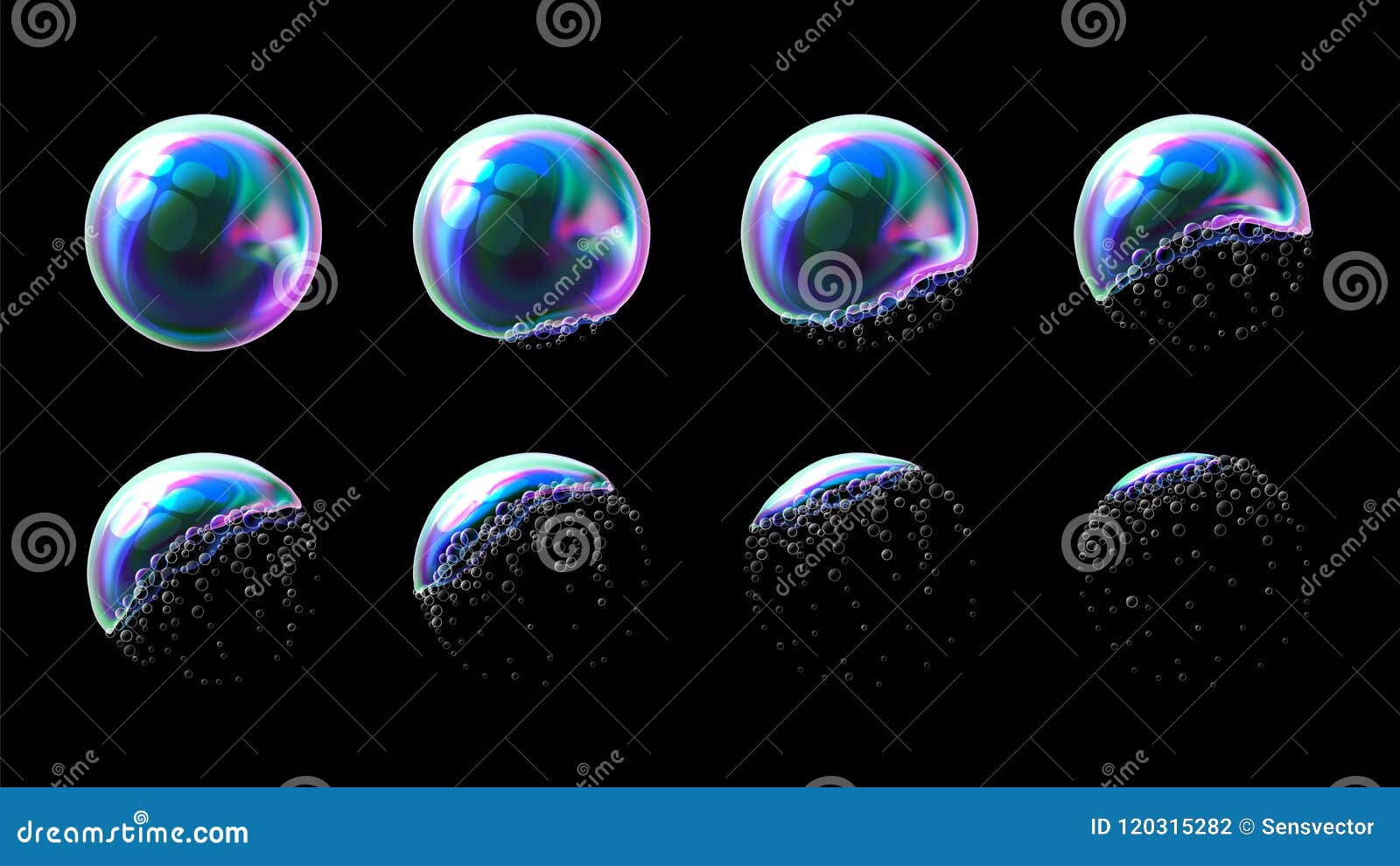 Vector Set Of Realistic Transparent Colorful Soap Bubbles In Stages Of ...