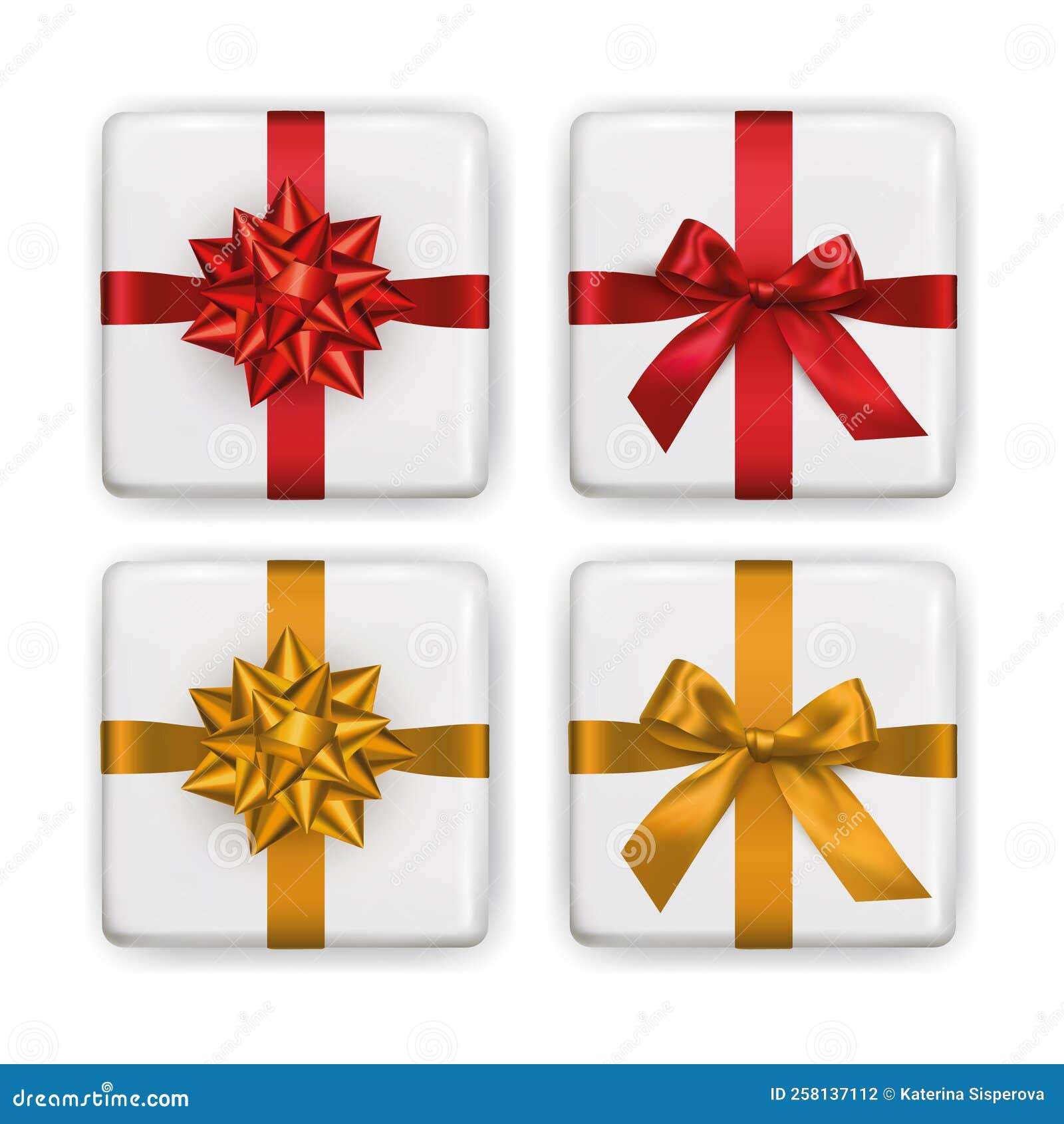 Realistic Wrapped White Paper Gift Box Multicolored Luxury Bow Ribbon ...