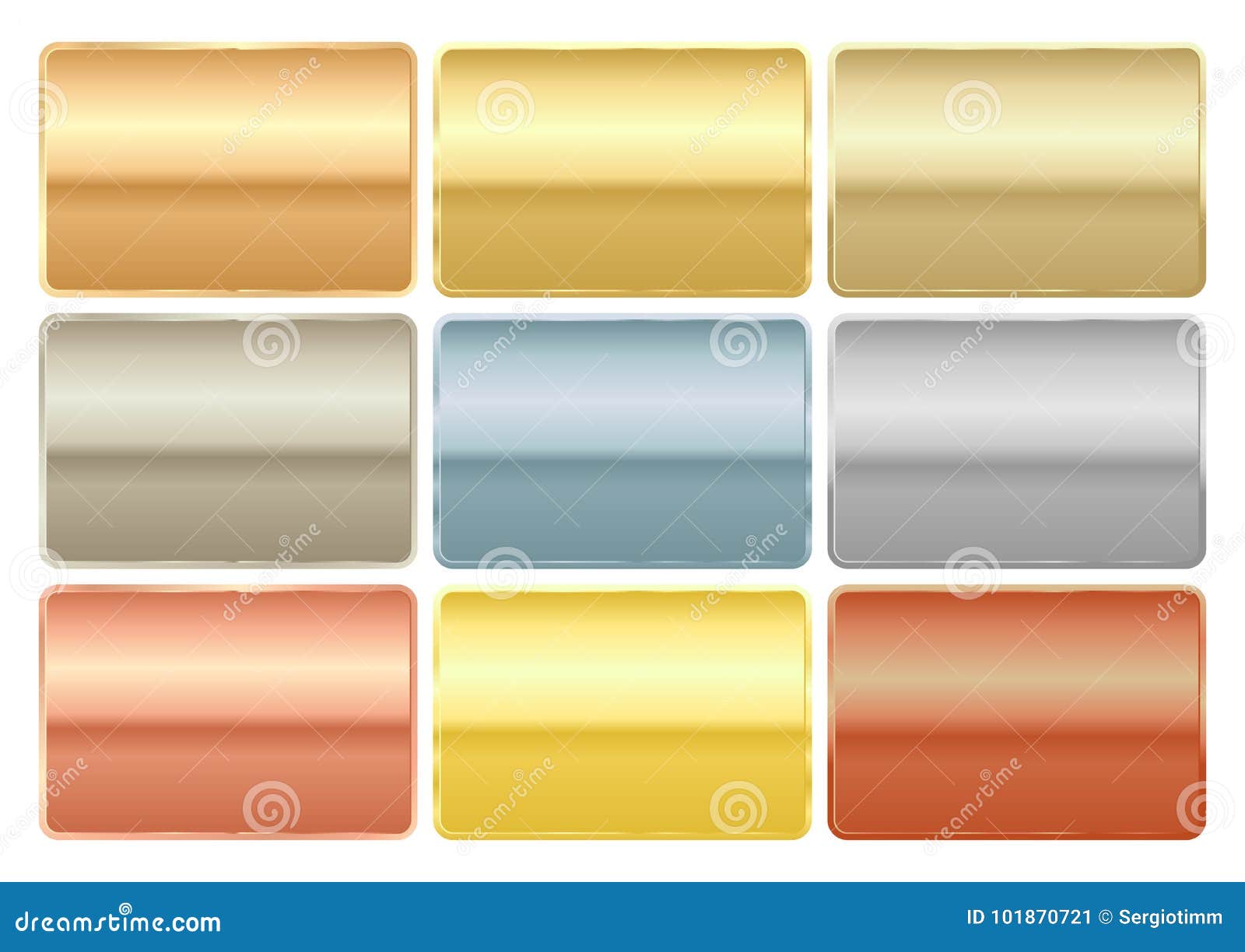 Vector Set of Rectangular Chips of Different Metals Gold Platinum Red ...