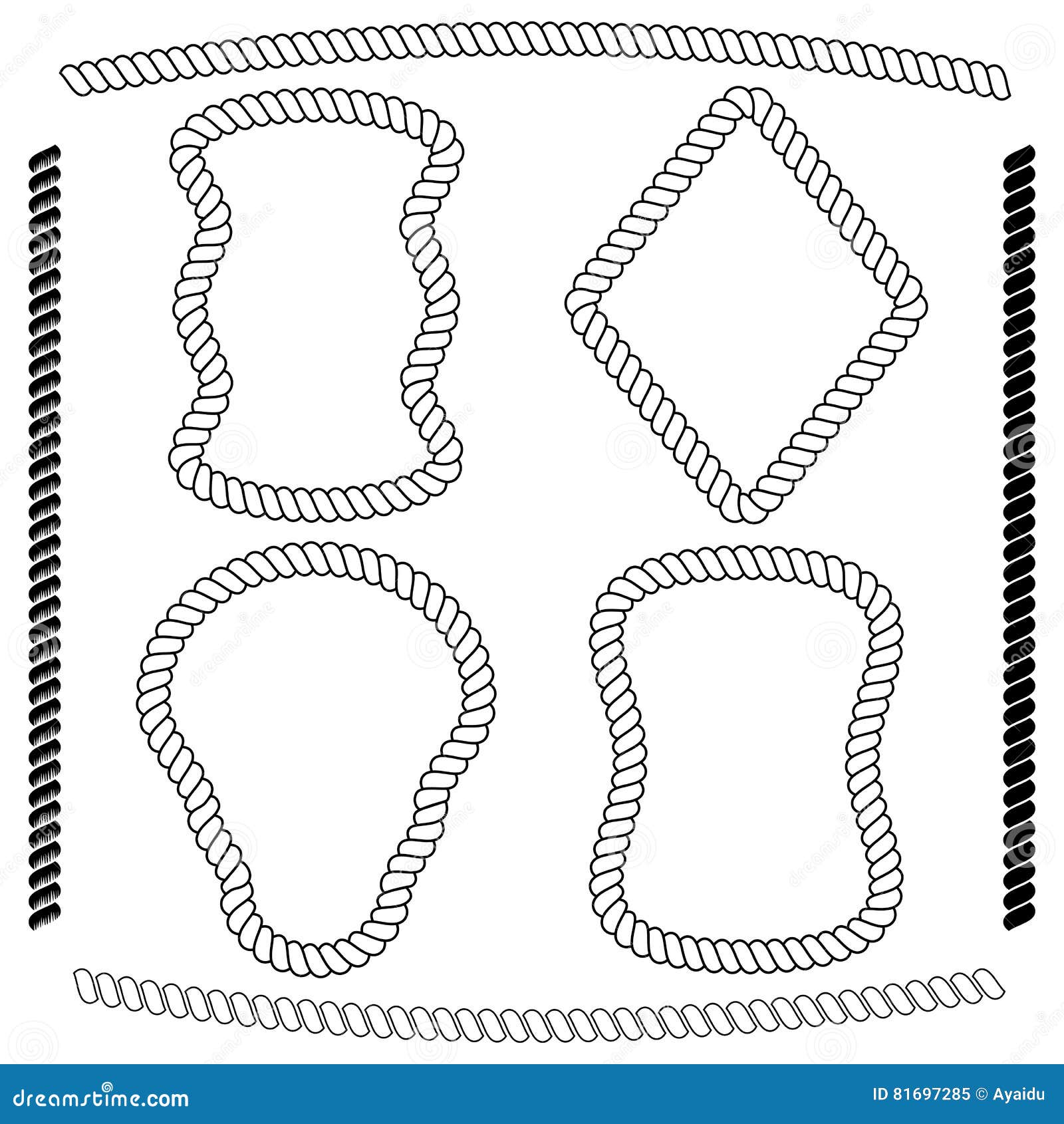 Rectangular Rope Frame Border, Cord Thread Cable Twine Frame Vector ...