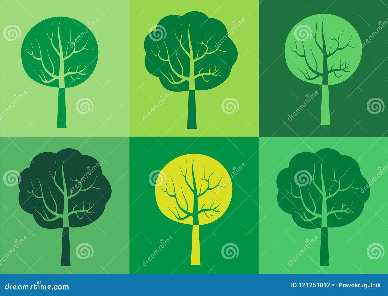 Vector Set of Rectangular Tree Silhouette Icon Stock Vector ...
