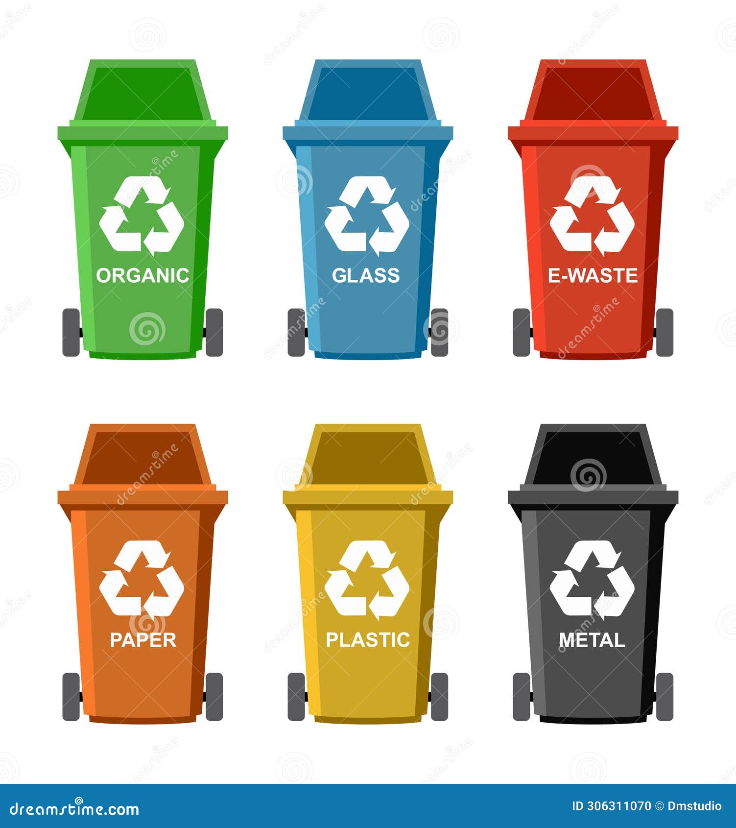 Vector Set Of Recycling Wheelie Bin Icons. Separate Waste And Garbage ... Vector Set Of Recycling Wheelie Bin Icons. Separate Waste And Garbage ...