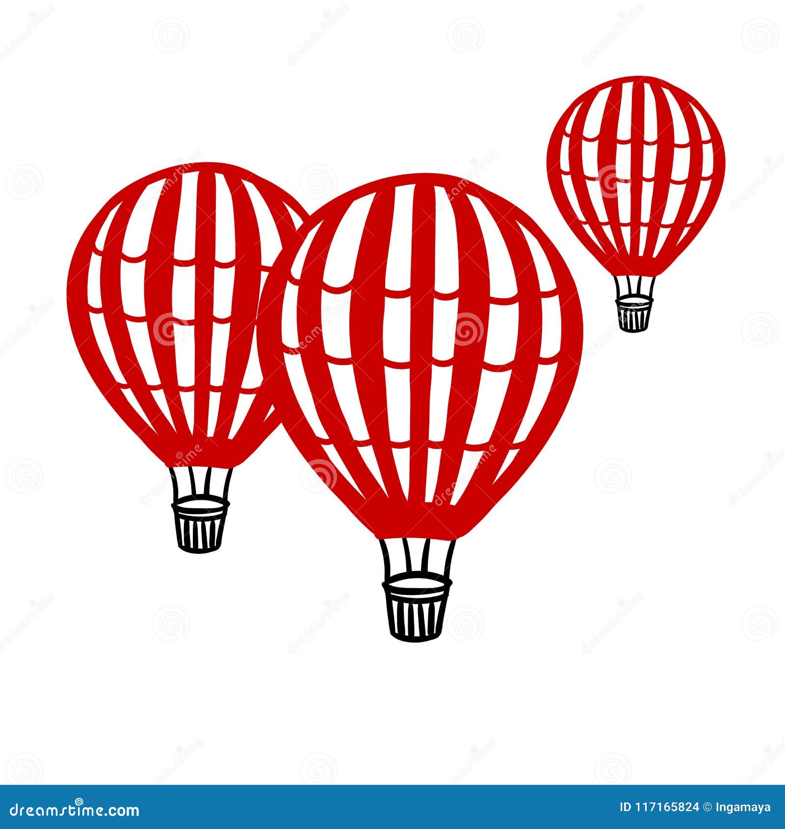 Vector Set Red Balloon Hand Draw Isolated on White Background Stock ...