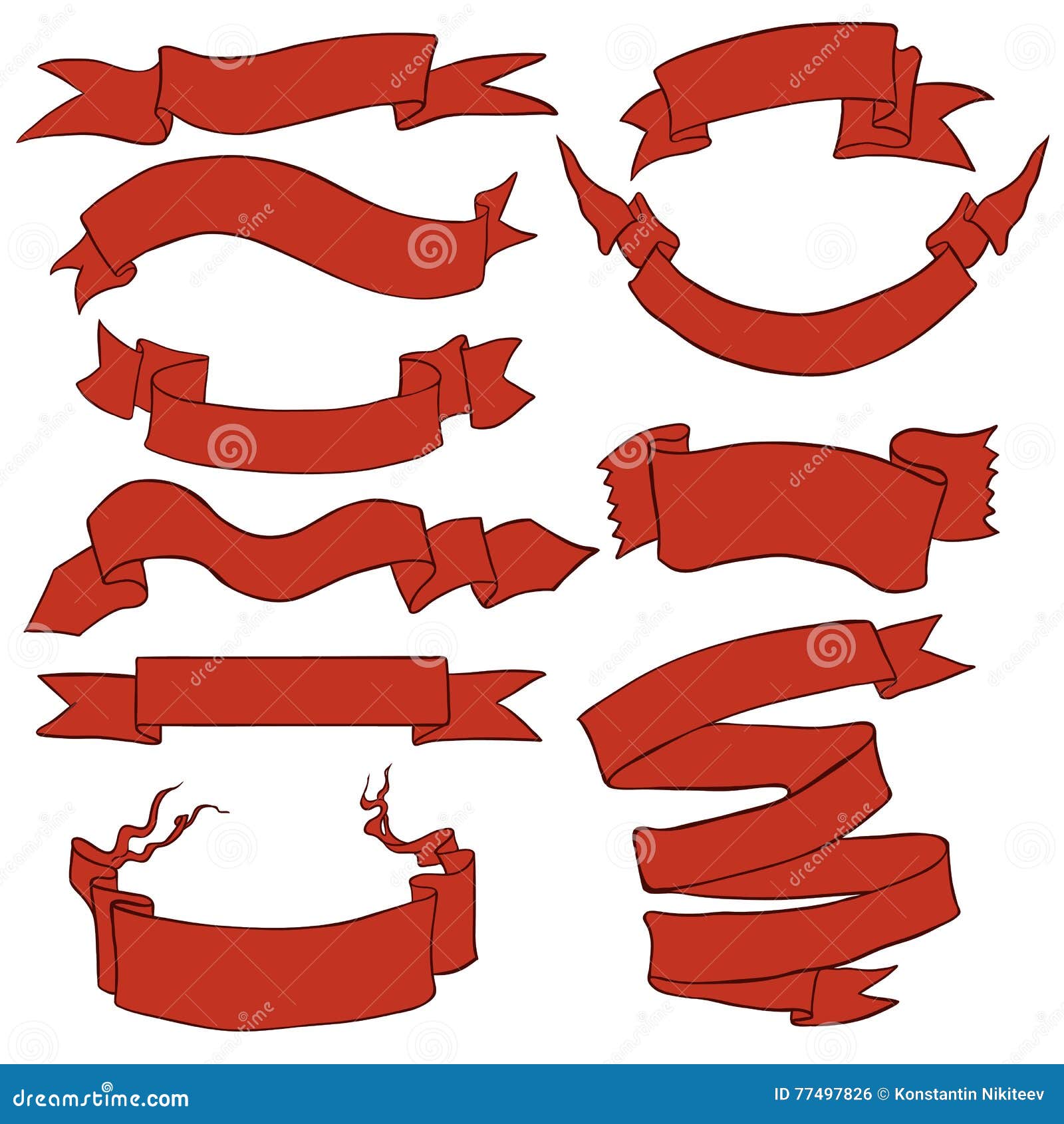 Vector Set of Red Cartoon Ribbons Stock Vector - Illustration of line ...