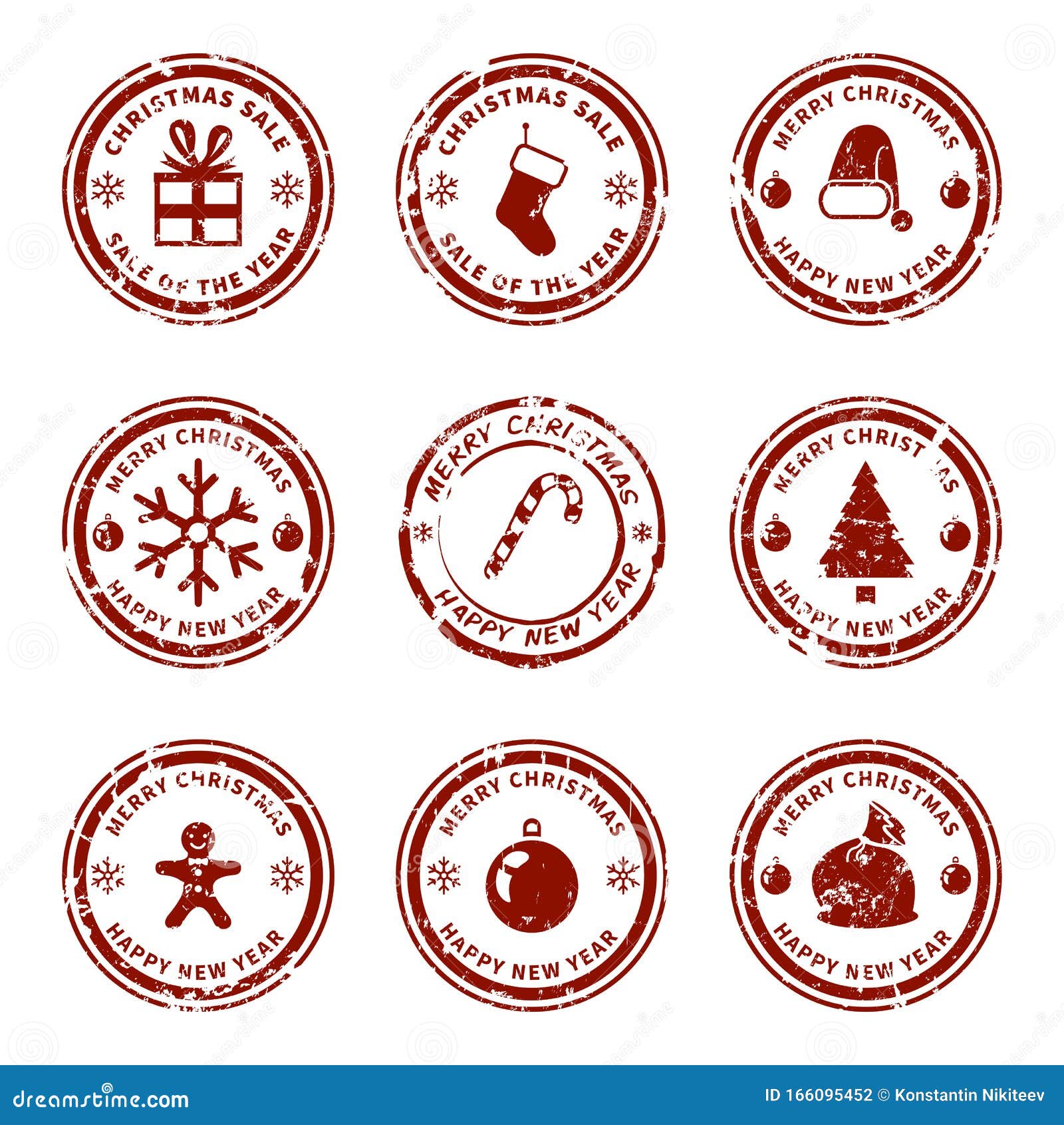 Vector Set of Red Christmas Seal Stamps Stock Vector - Illustration of ...