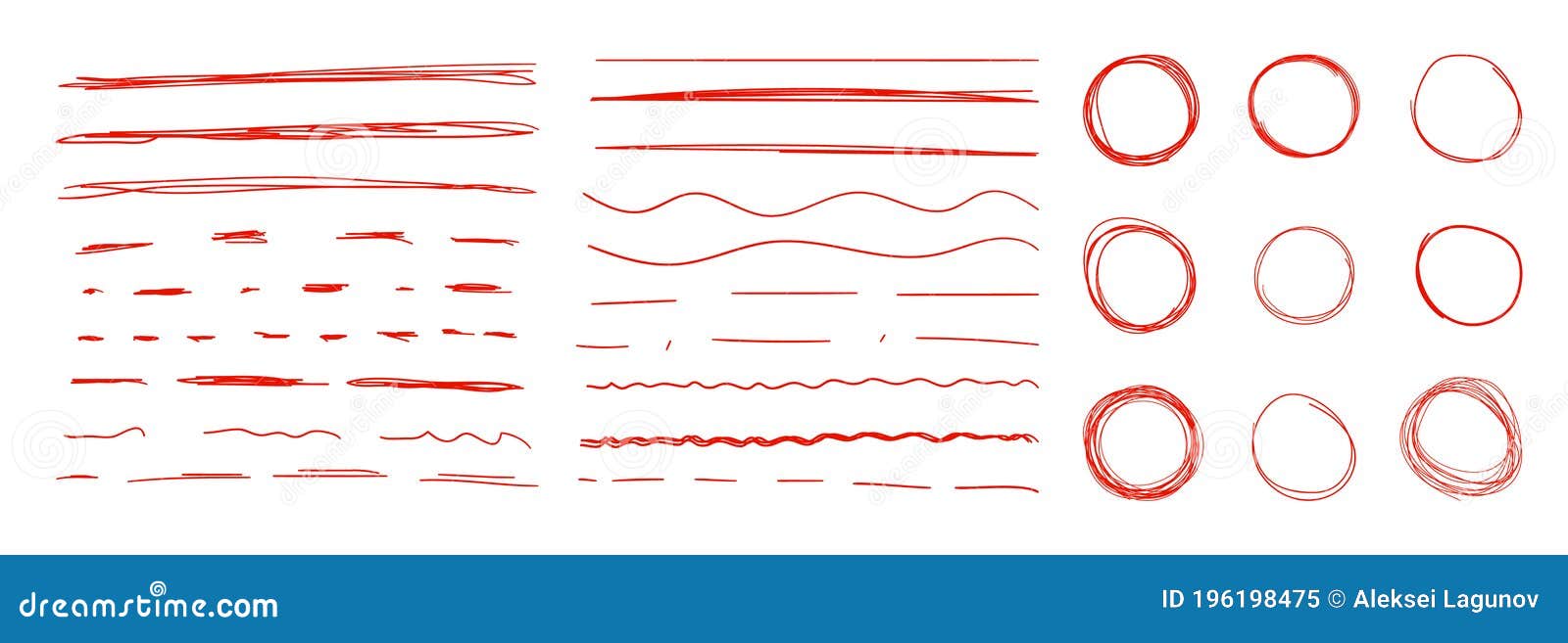 Vector Set of Red Colorful Underline Strokes and Circles, Hand Drawn ...