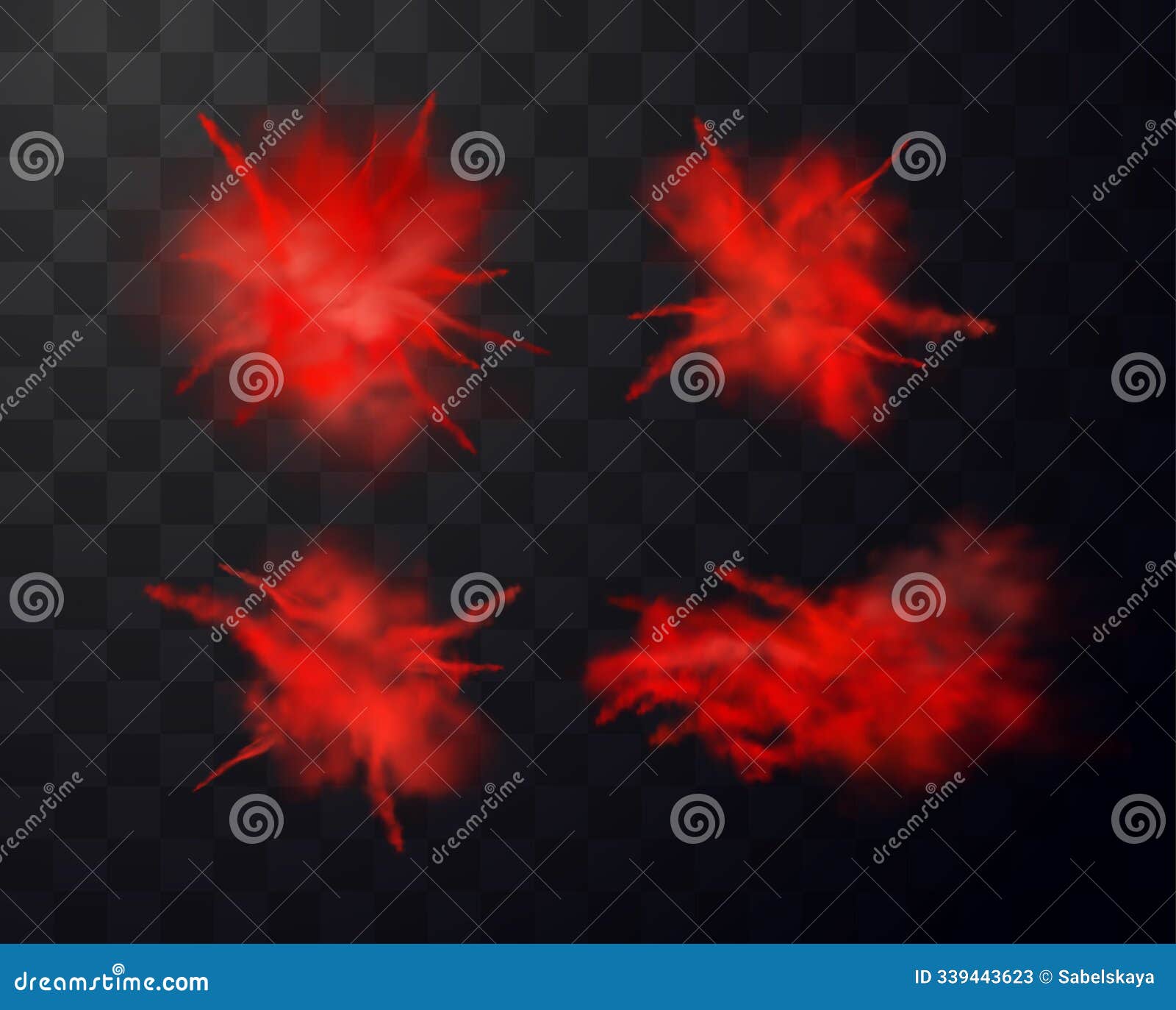 Vector Set of Red Dust Explosions on Transparent Background. Stock ...