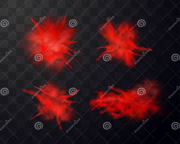 Vector Set of Red Dust Explosions on Transparent Background. Stock ...