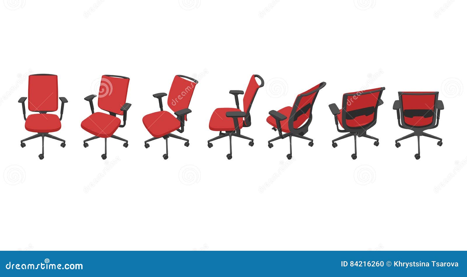 Vector Set with Red Isolated Office Chairs in Different Views. Stock ...