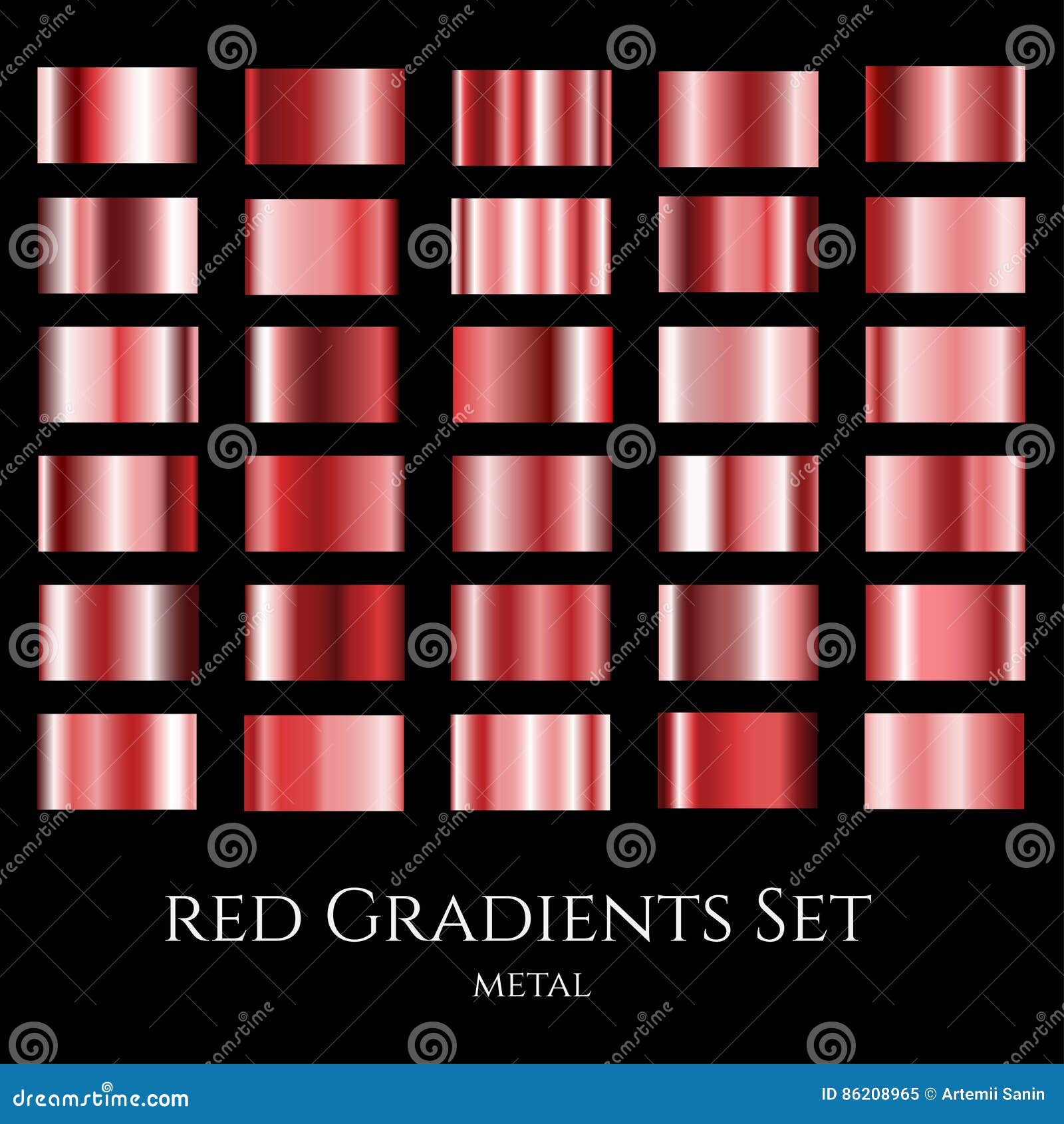 Vector Set of Red Metal Gradients. Collection of Gradation Swatches ...