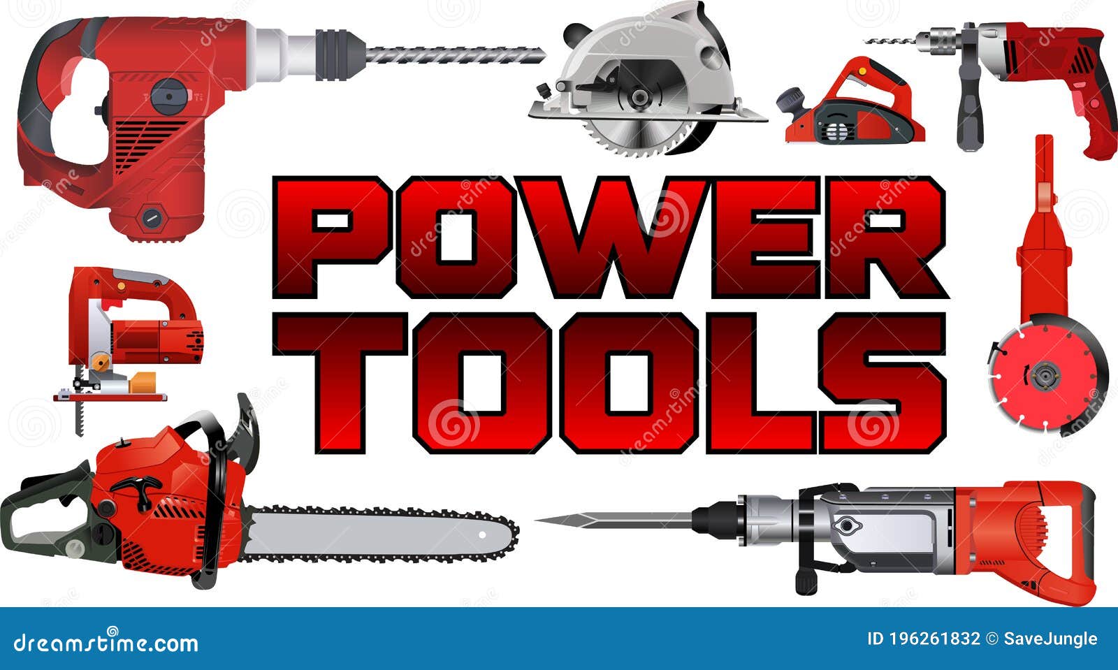 Vector Set of Red Power Tools Stock Vector - Illustration of electrical ...