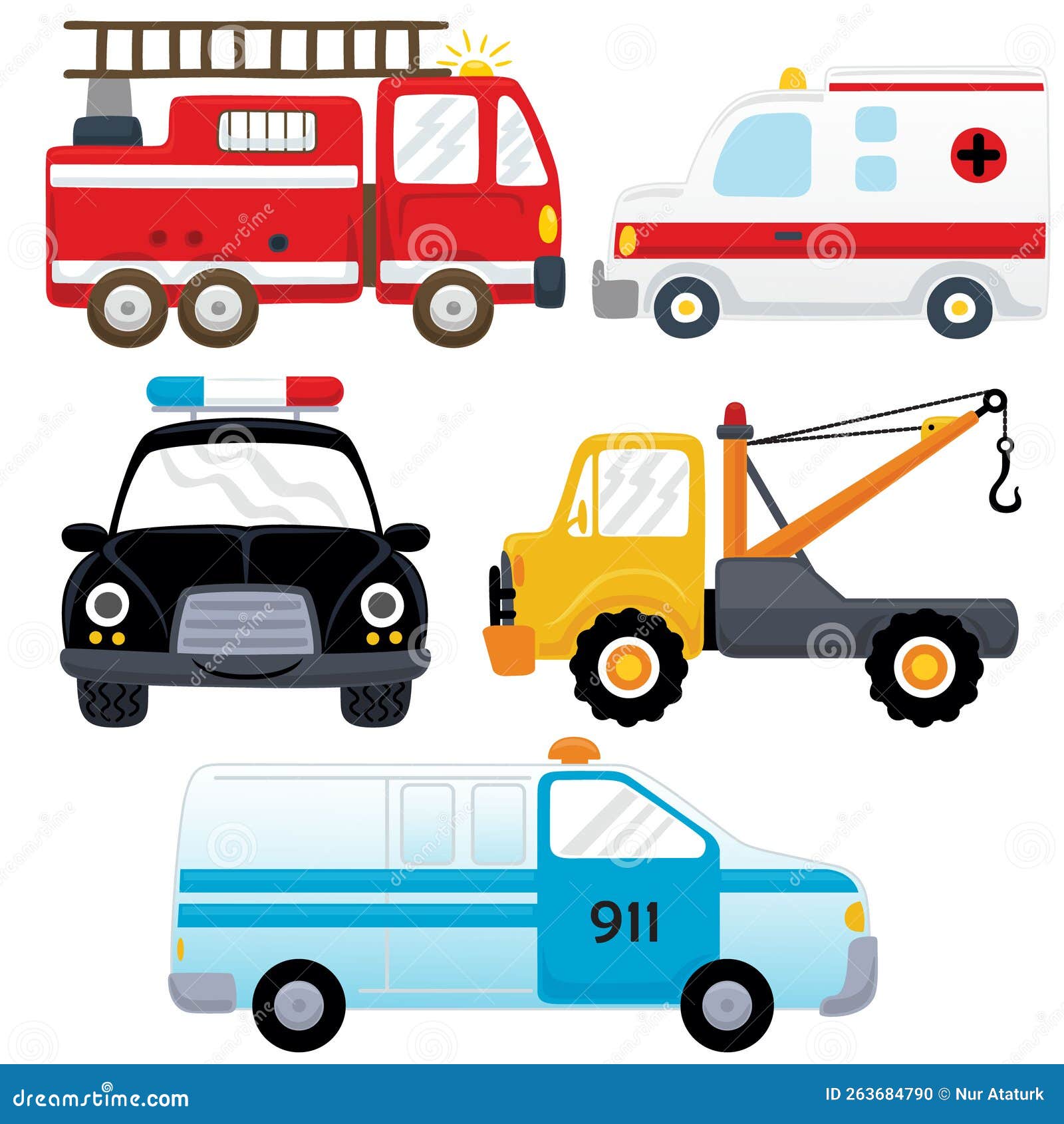 Vector Set of Rescue Vehicles Cartoon Stock Vector - Illustration of ...