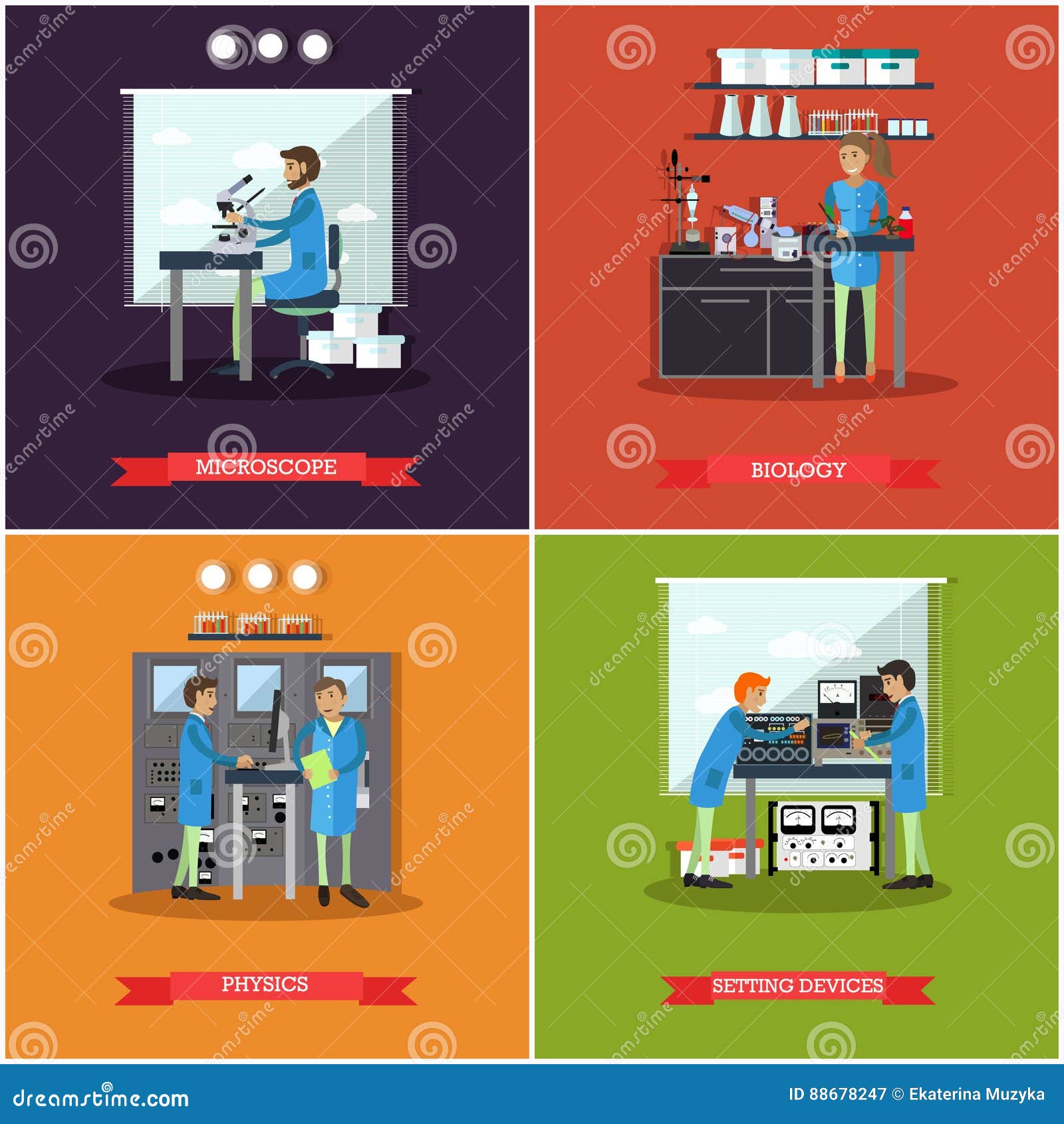 Vector Set of Research Laboratories Posters, Banners in Flat Style ...