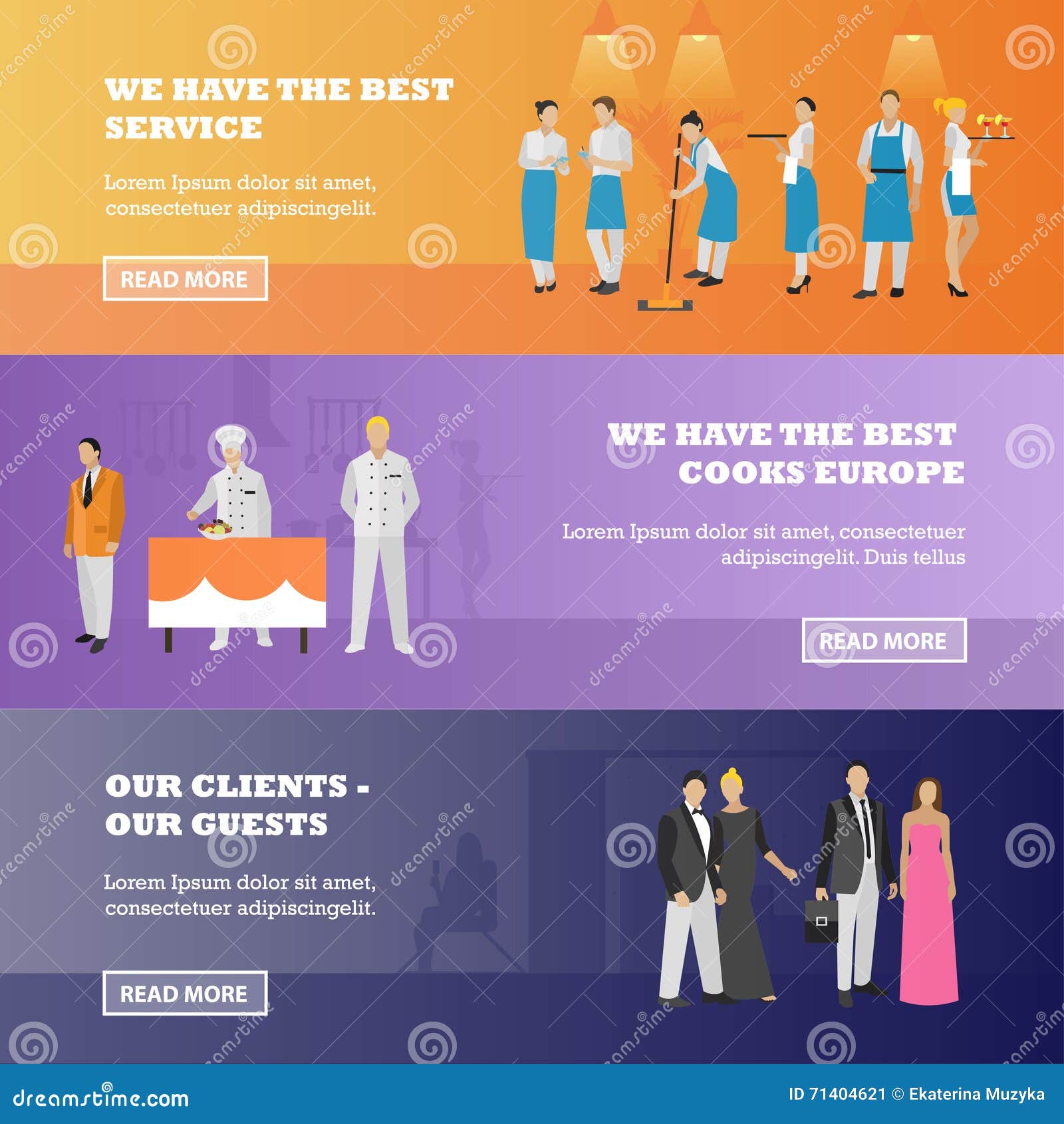 Vector Set Of Restaurant Workers And Visitors Banners. Illustration In ...