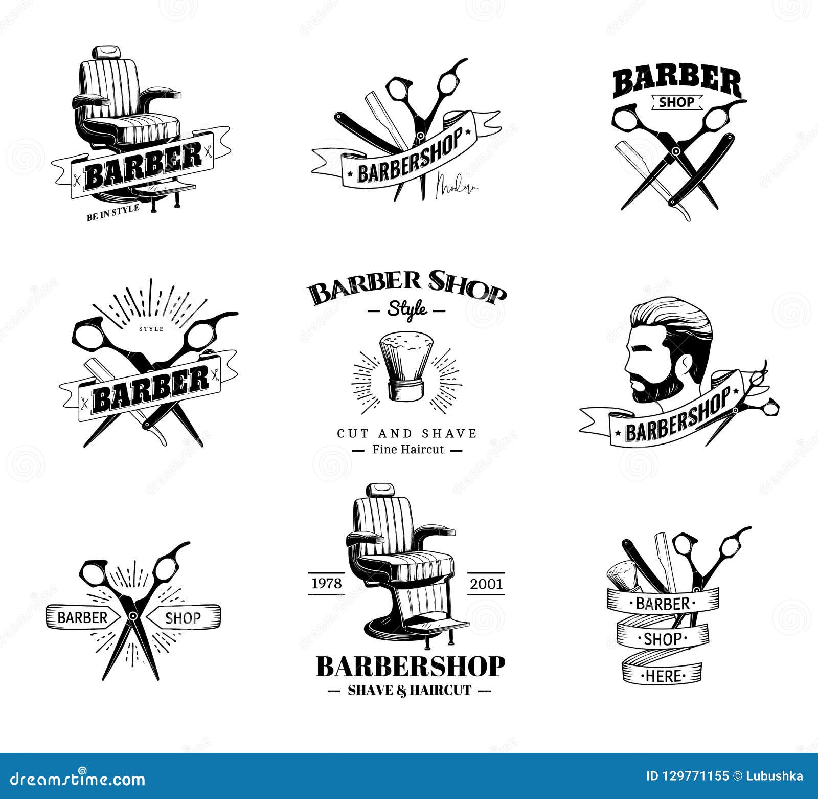 Set of Retro Barber Shop Emblems. Stock Vector - Illustration of ...