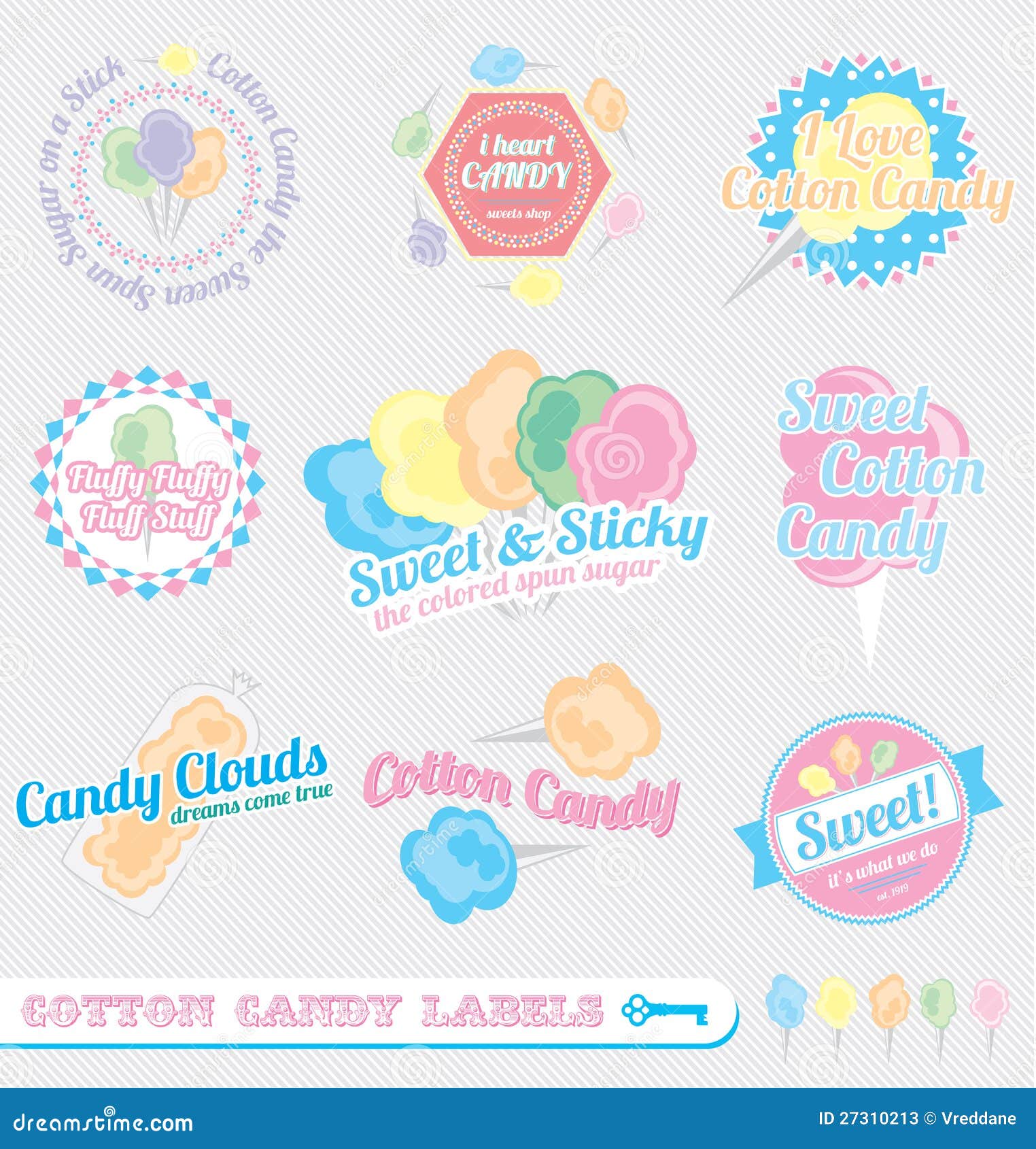 Vector Set: Retro Cotton Candy Labels Stock Vector - Illustration of ...