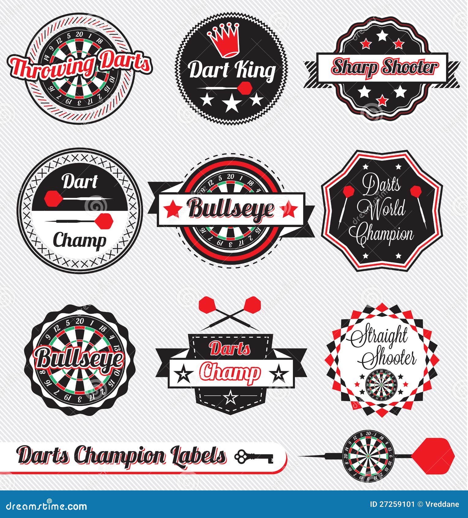 Vector Set: Retro Darts Champion Labels Stock Vector - Illustration of ...