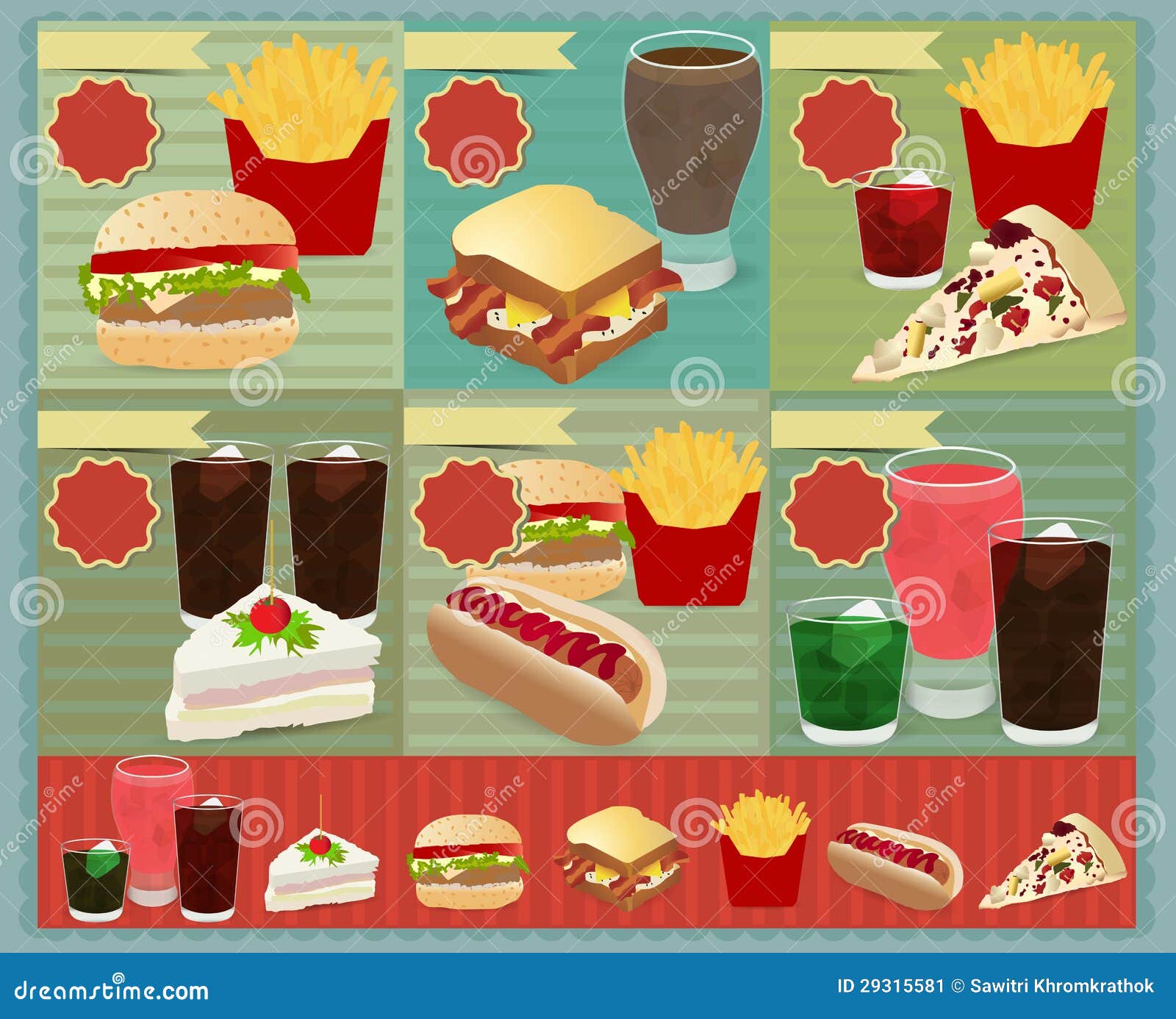 Vector Set of Retro Fast Food Menu Stock Vector - Illustration of ...