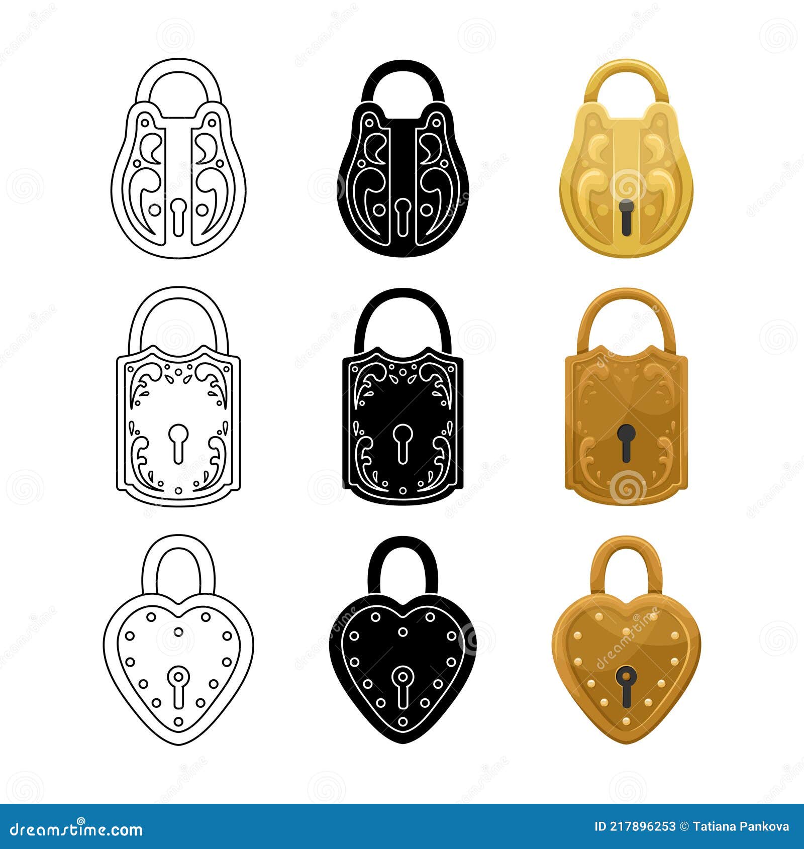 Vector Set of Retro Locks. Vintage Illustration Stock Vector ...
