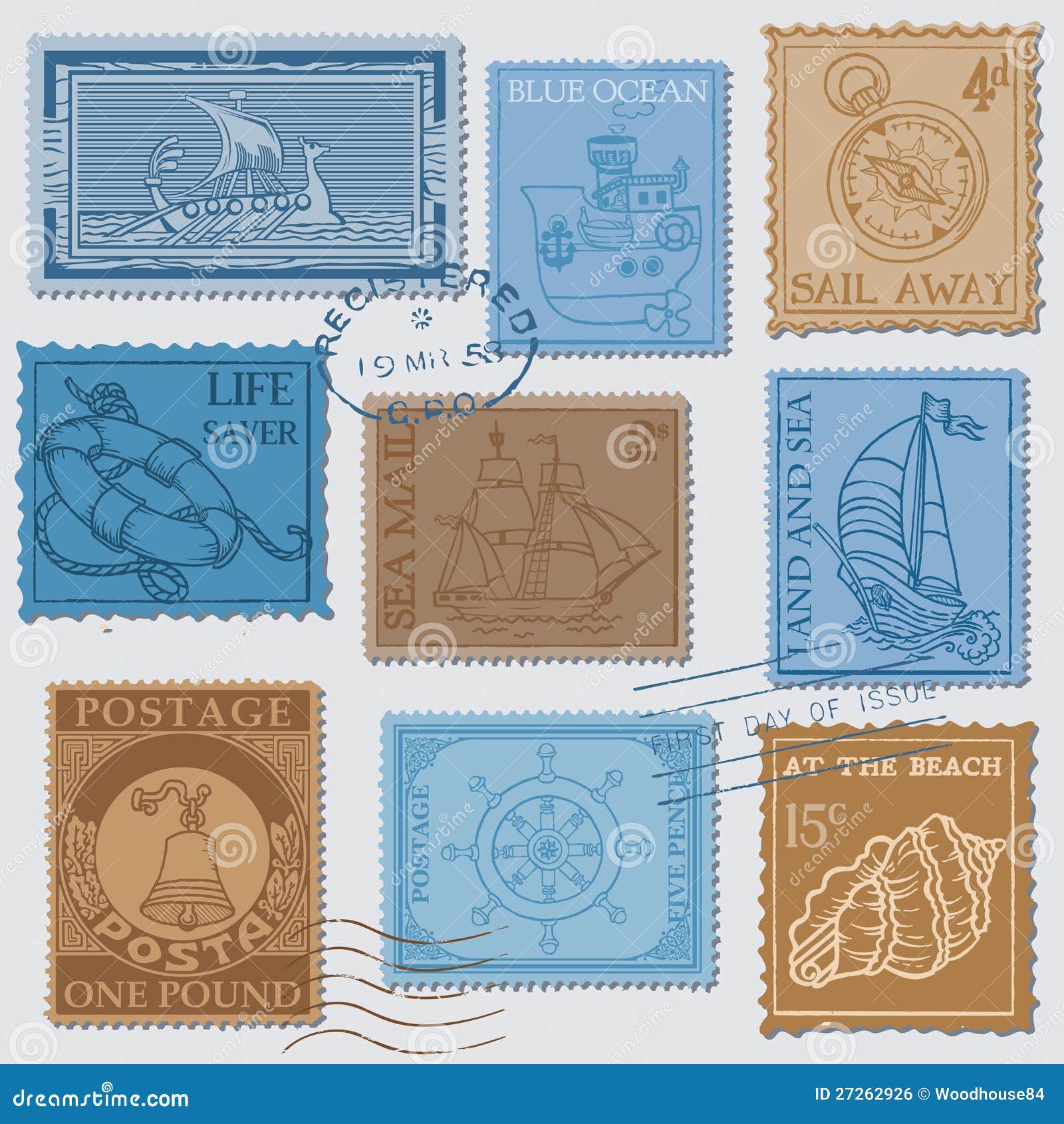 Vector Set of Retro SEA POST Stamps Stock Vector - Illustration of ...