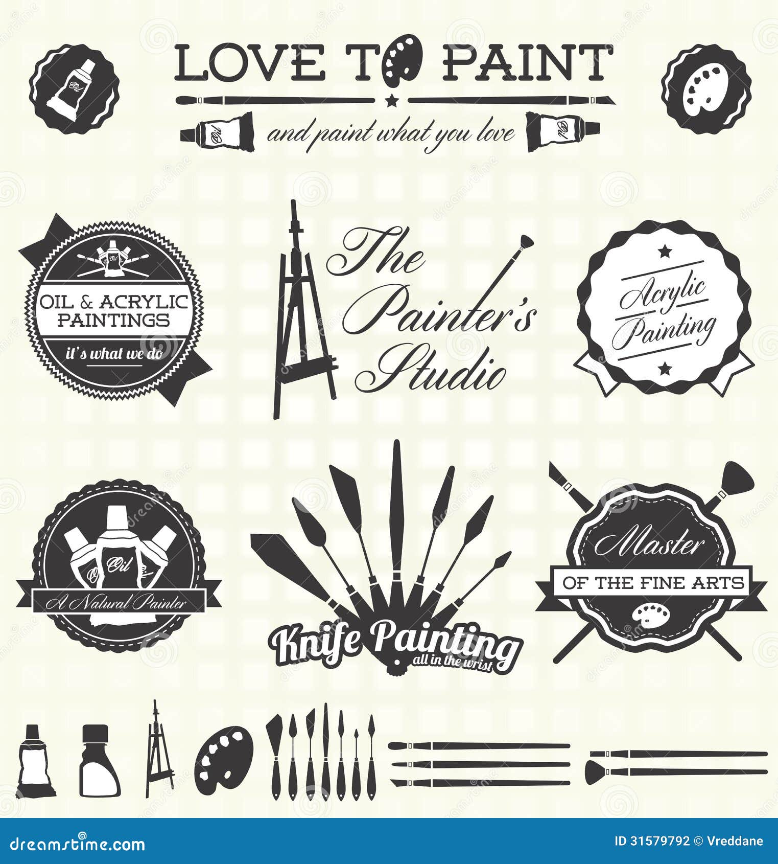 Vector Set: Retro Style Painter Labels and Icons Stock Vector ...