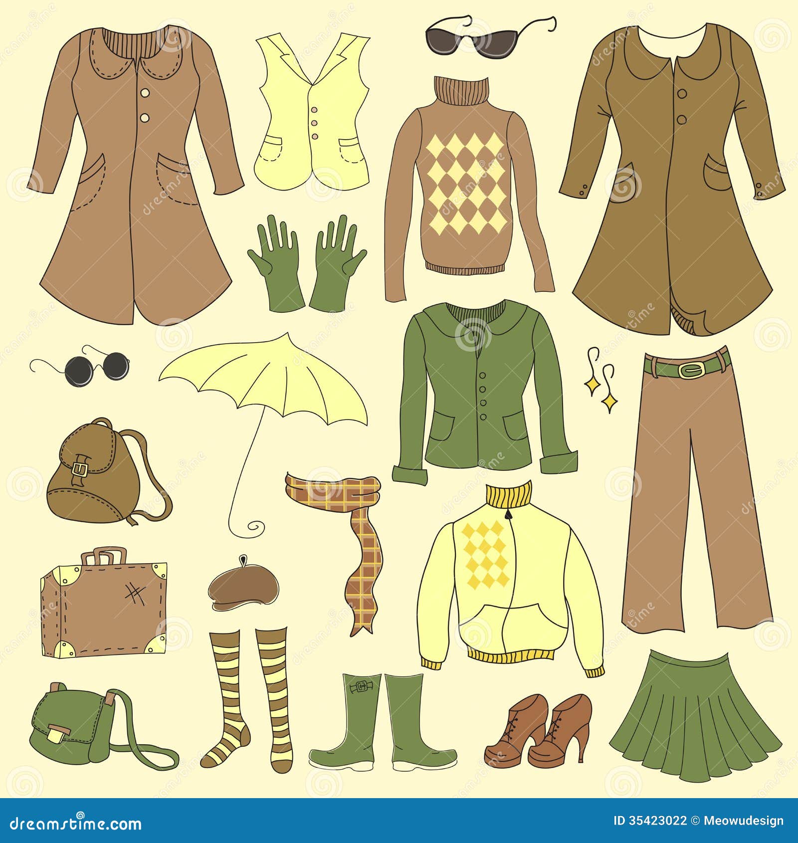 Vector Set, Retro Woman Clothes Stock Vector - Illustration of jacket ...