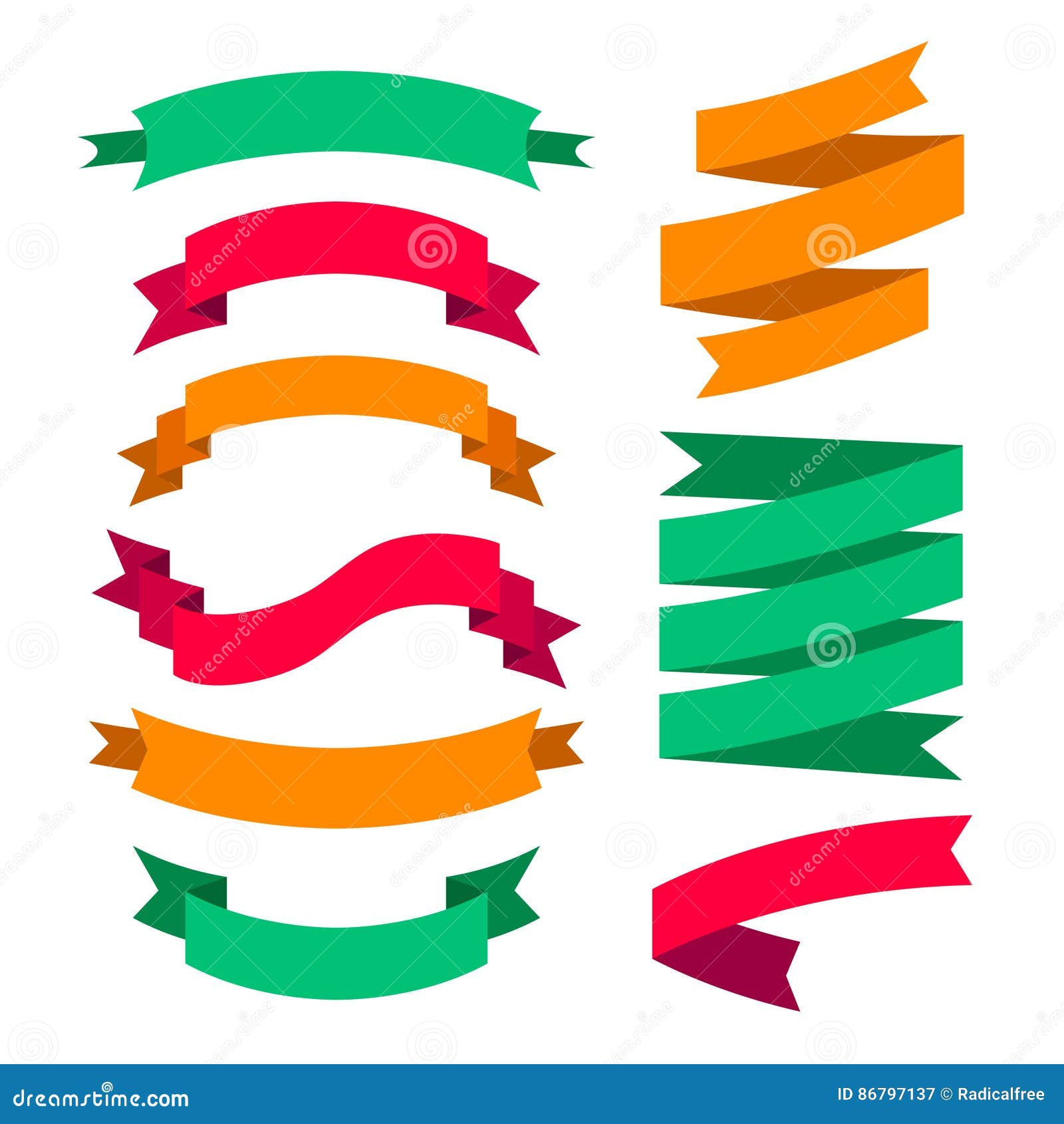 Vector Set of Ribbons in Flat Style. Stock Vector - Illustration of ...