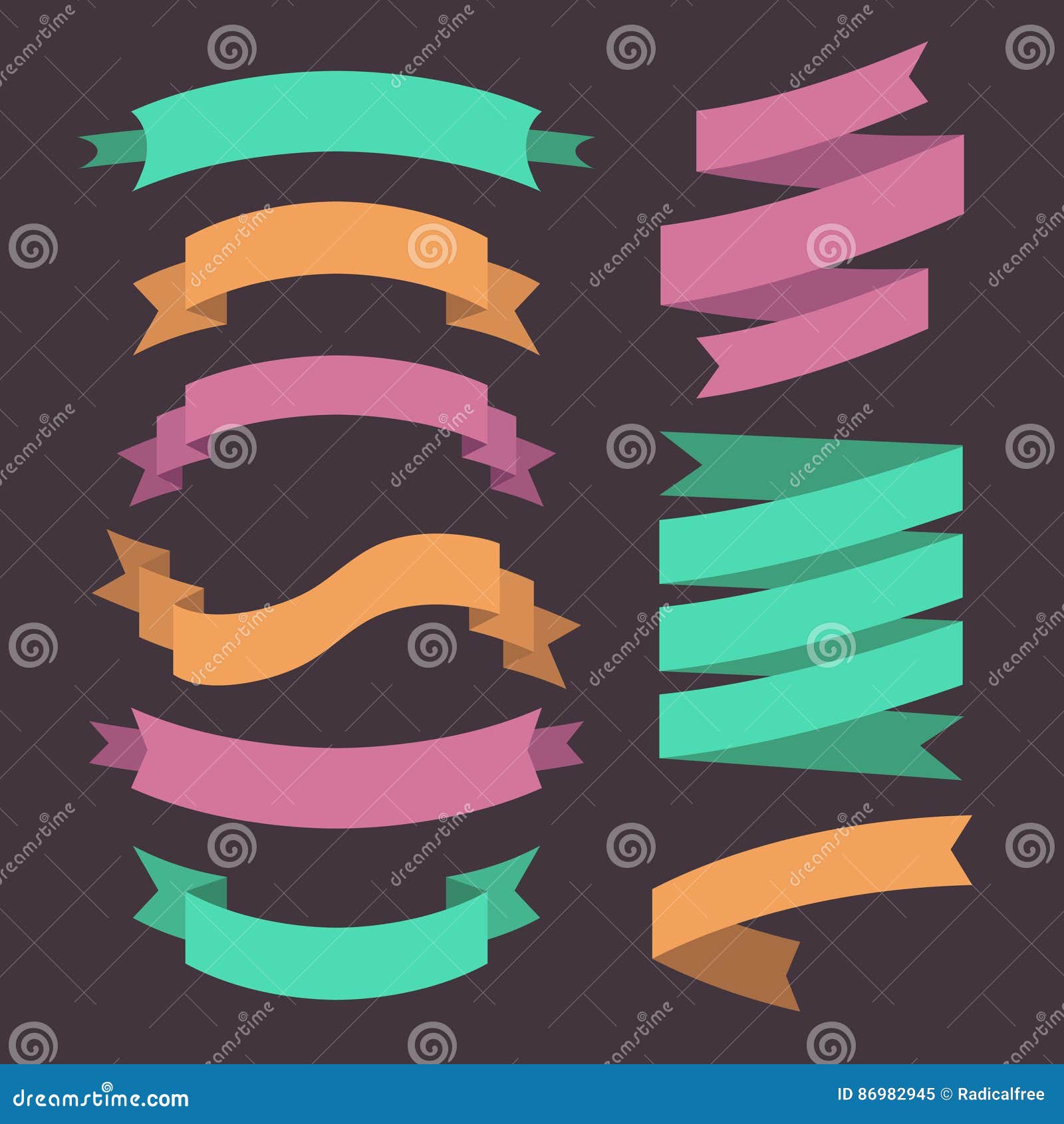 Vector Set of Ribbons in Flat Style. Stock Vector - Illustration of ...