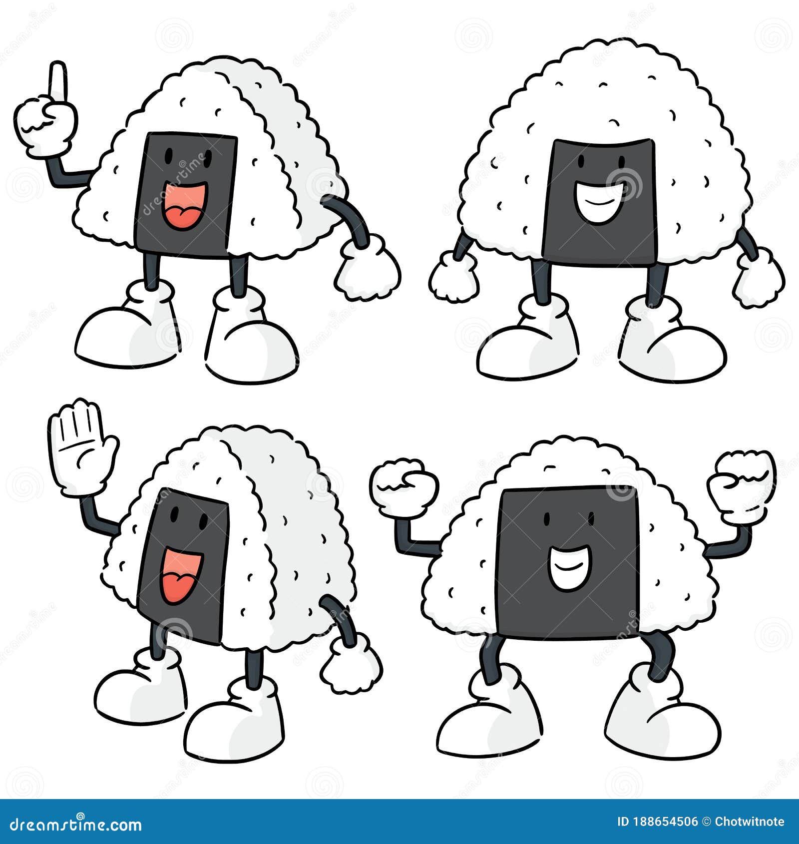 Vector Set of Rice Ball Cartoon Stock Vector - Illustration of japanese ...