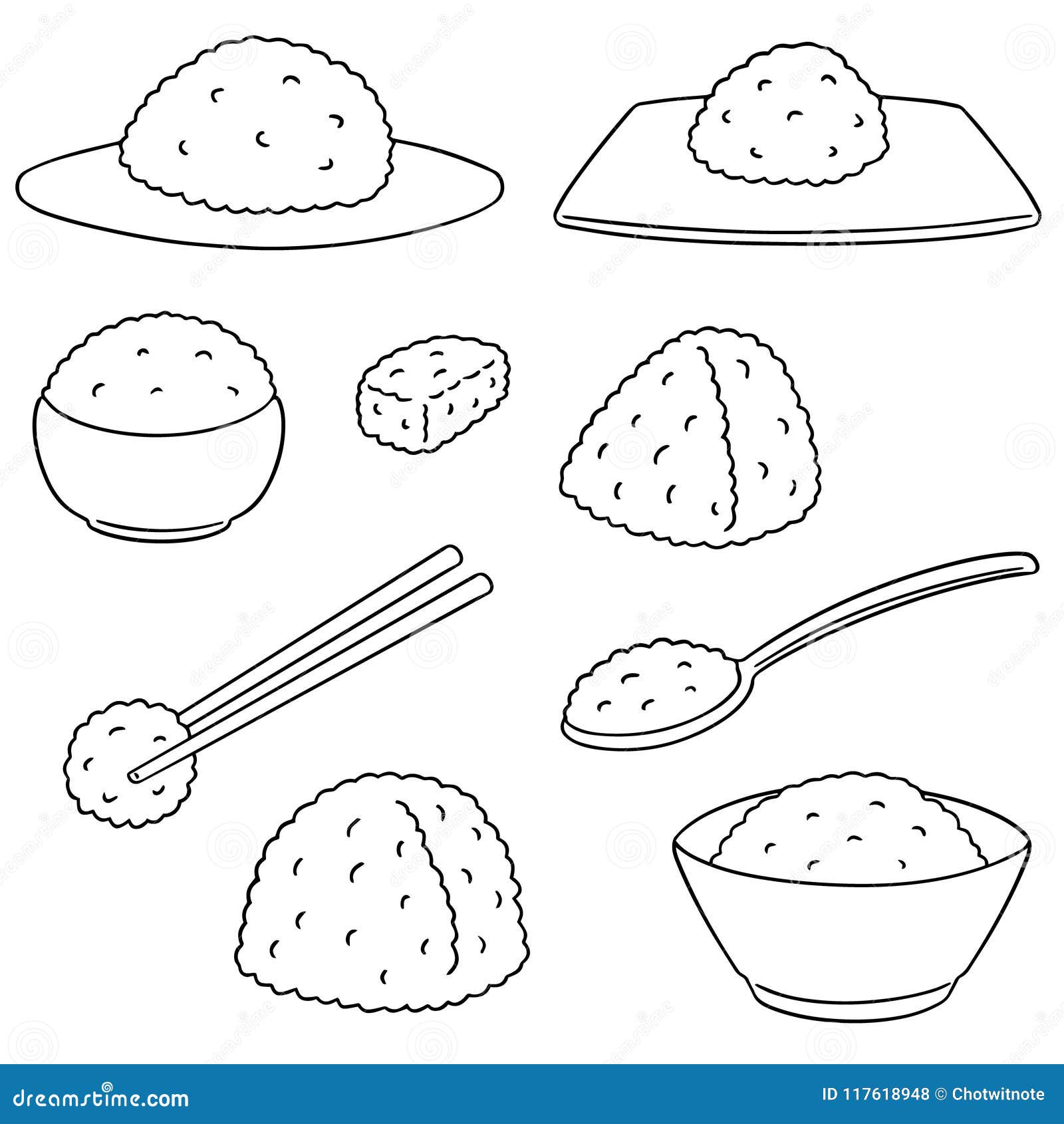 Vector set of rice stock vector. Illustration of cooking - 117618948