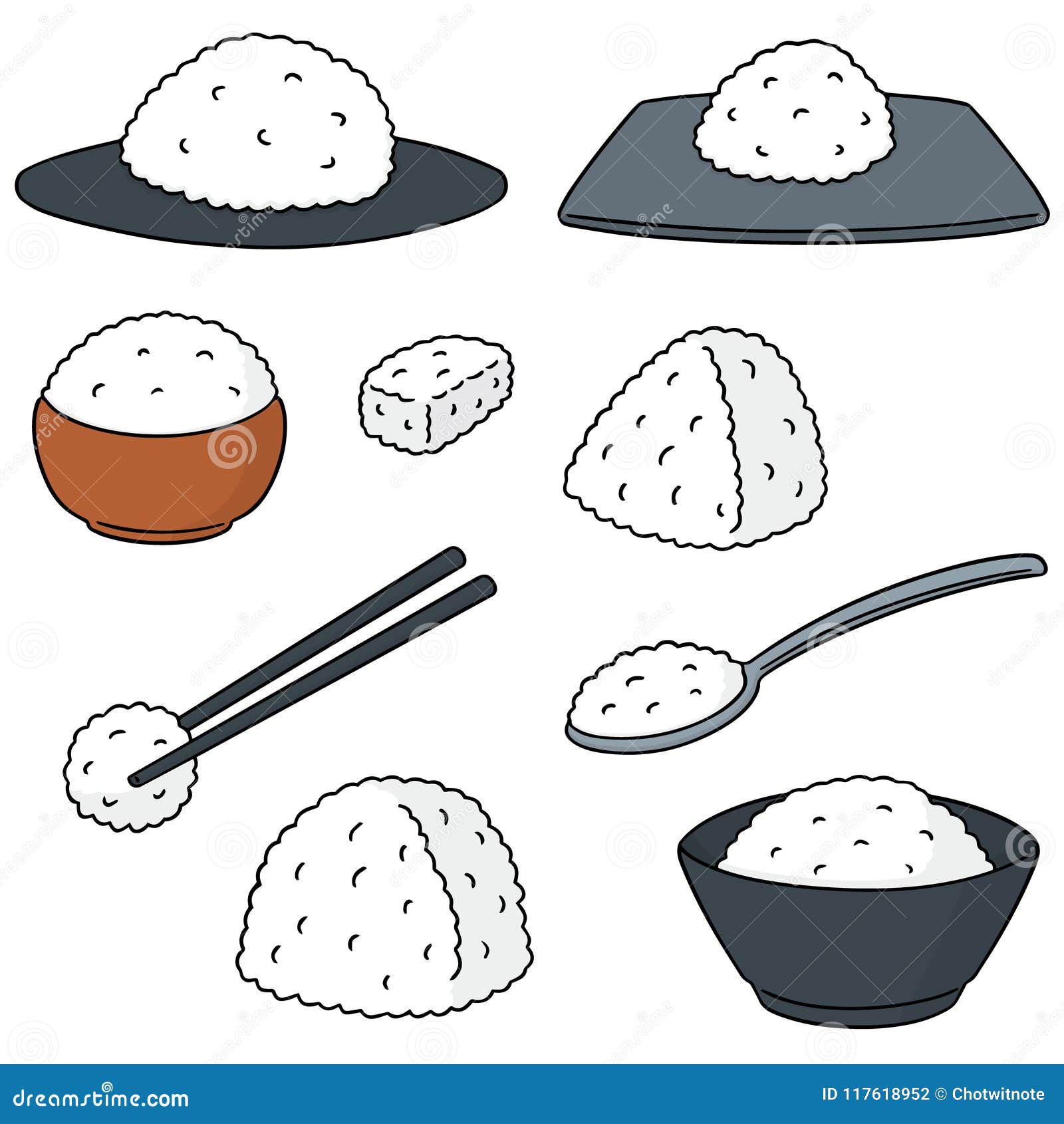 Vector set of rice stock vector. Illustration of dish - 117618952