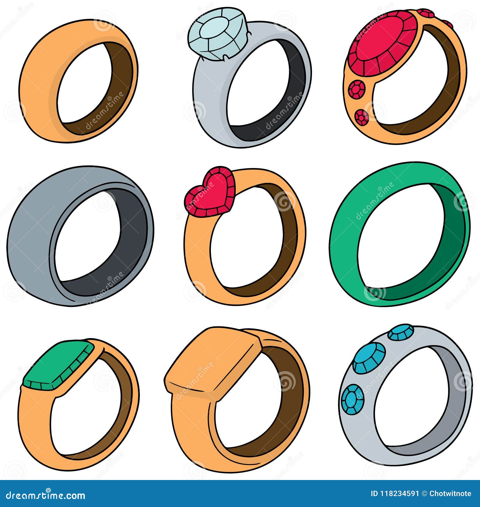 Vector set of ring stock vector. Illustration of drawn - 118234591
