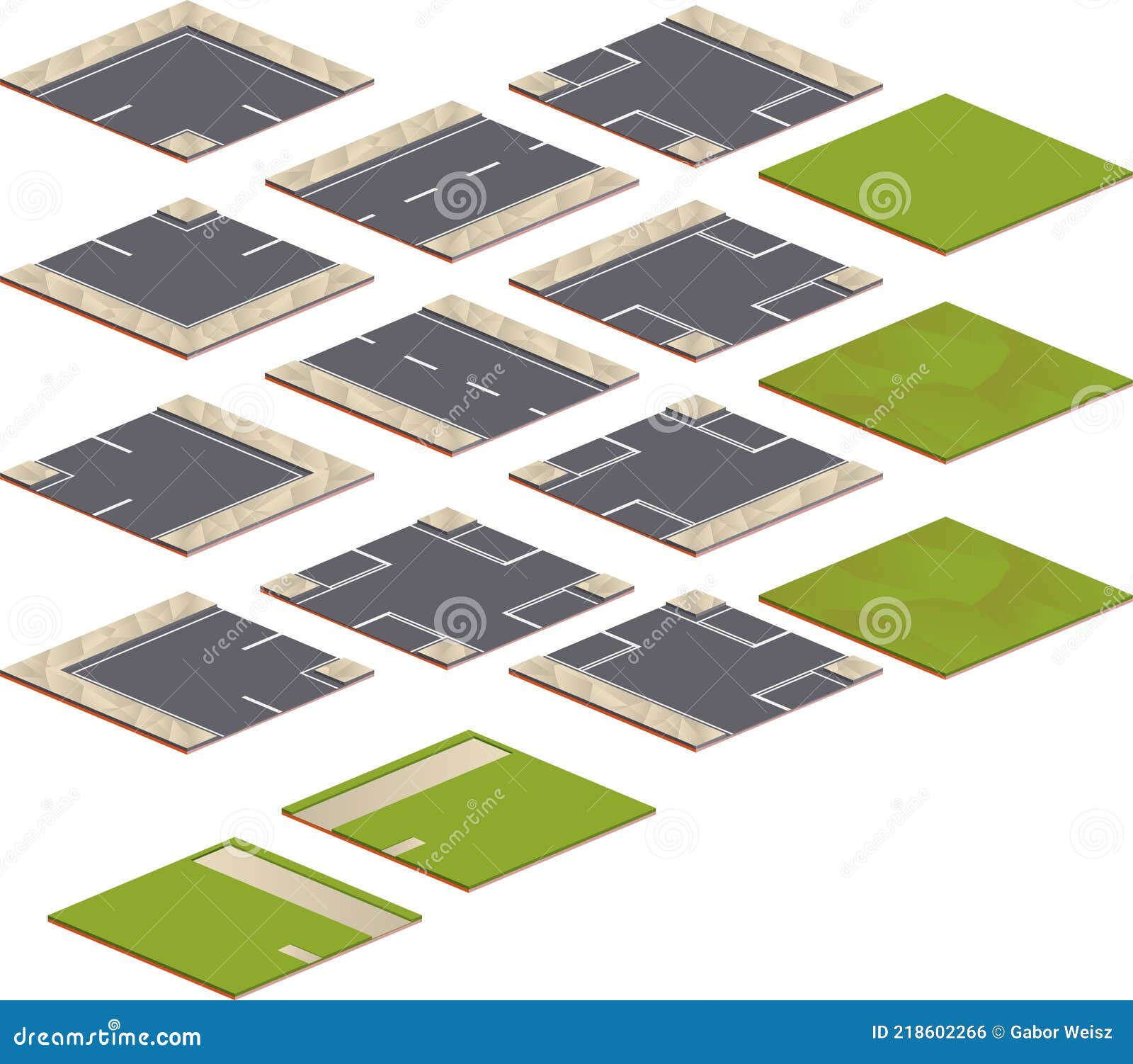 Vector Set of Road and Grass Tiles Stock Vector - Illustration of ...