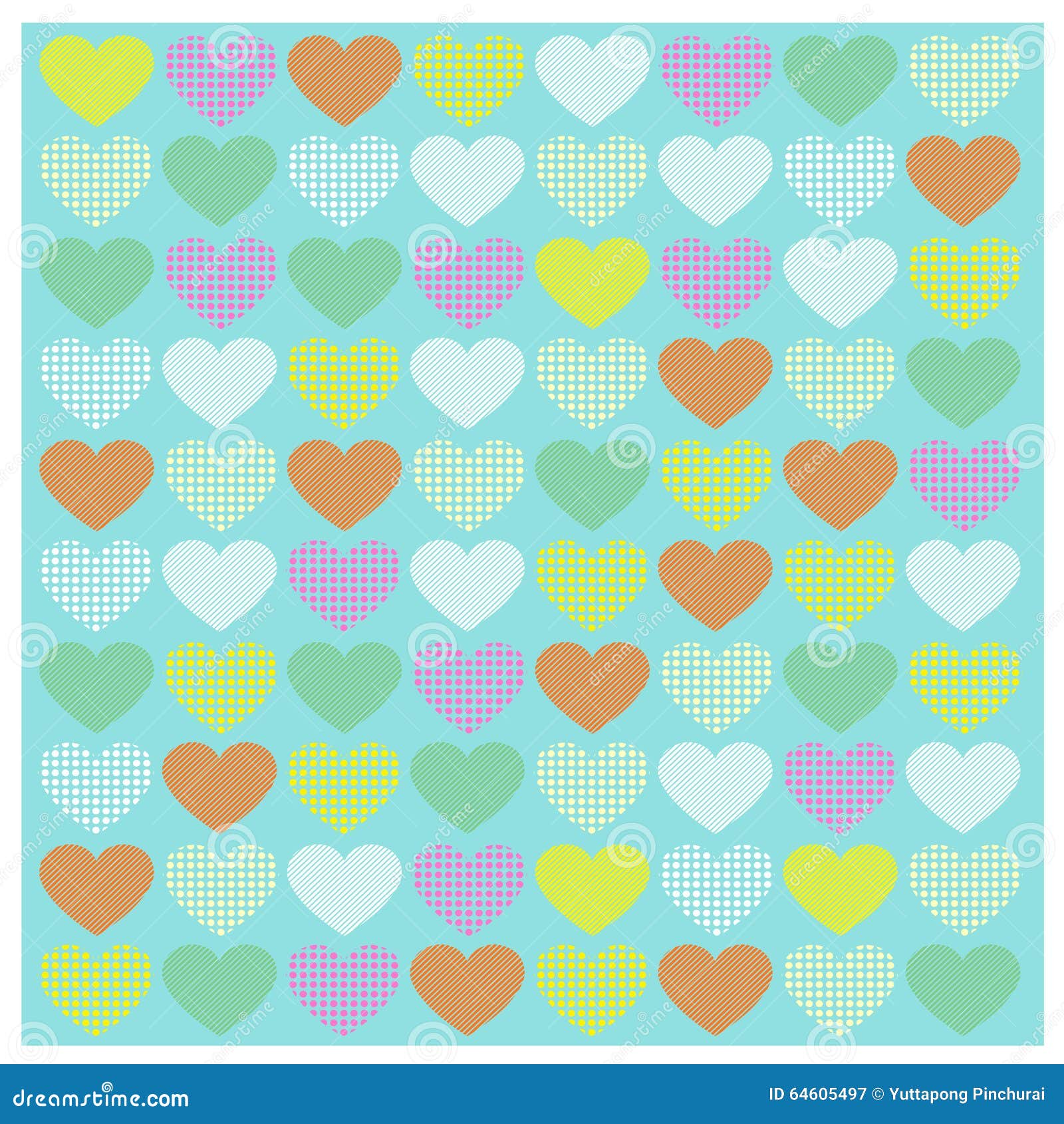 Vector Set Romantic Pattern With Yellow Orange Green Blue Pink Heart