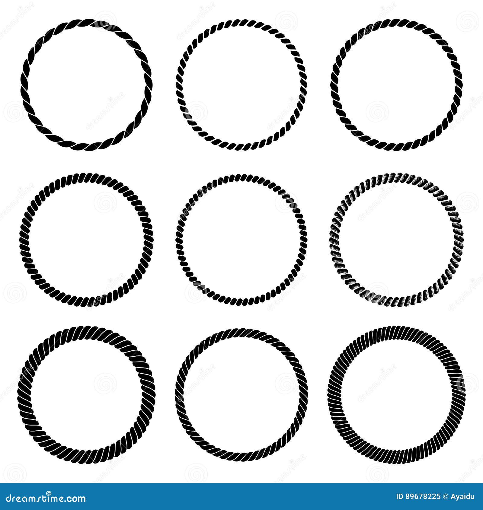 Vector Set of Round Black Monochrome Rope Frame. Stock Vector ...