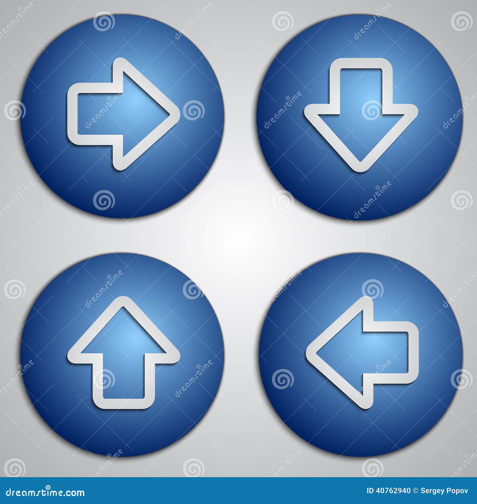 Vector Set of Round Blue Arrow Buttons with Paper Cut Image Stock ...