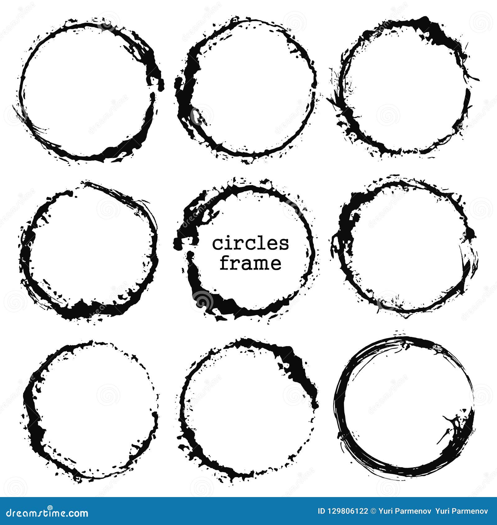 Vector Set of Round Frames and Borders, Painted with an Ink Brush ...