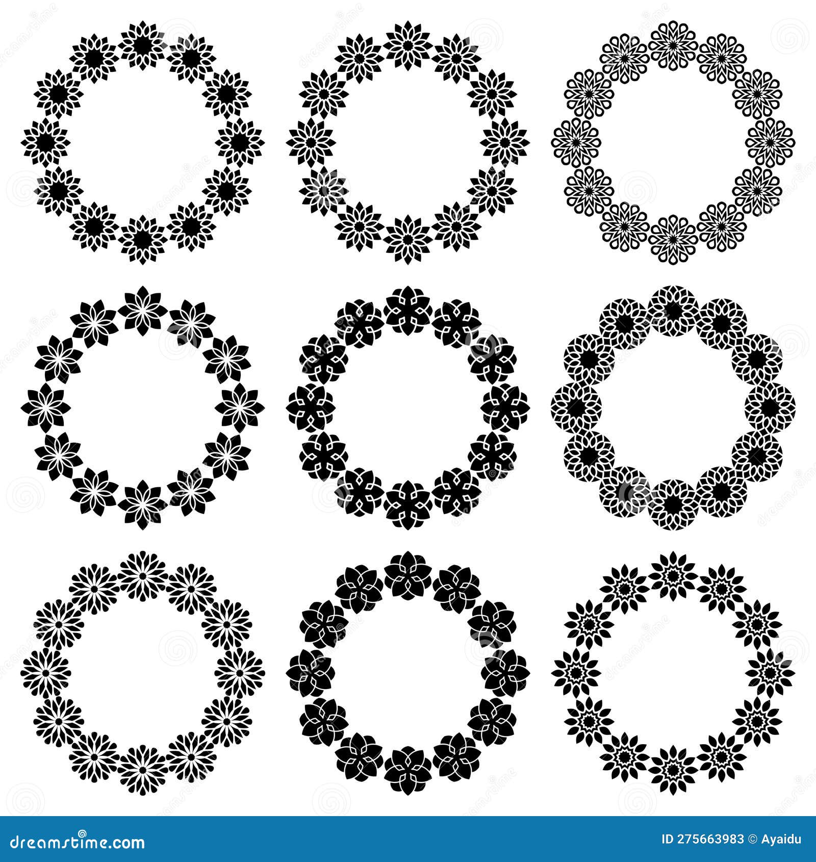 Vector Set of Round Frames with Simple Abstract Flowers Stock Vector ...