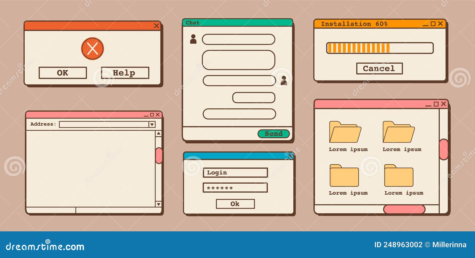 Vector Set of 90s Old Computer User Interface Elements. Nostalgic Retro ... Vector Set of 90s Old Computer User Interface Elements. Nostalgic Retro ...
