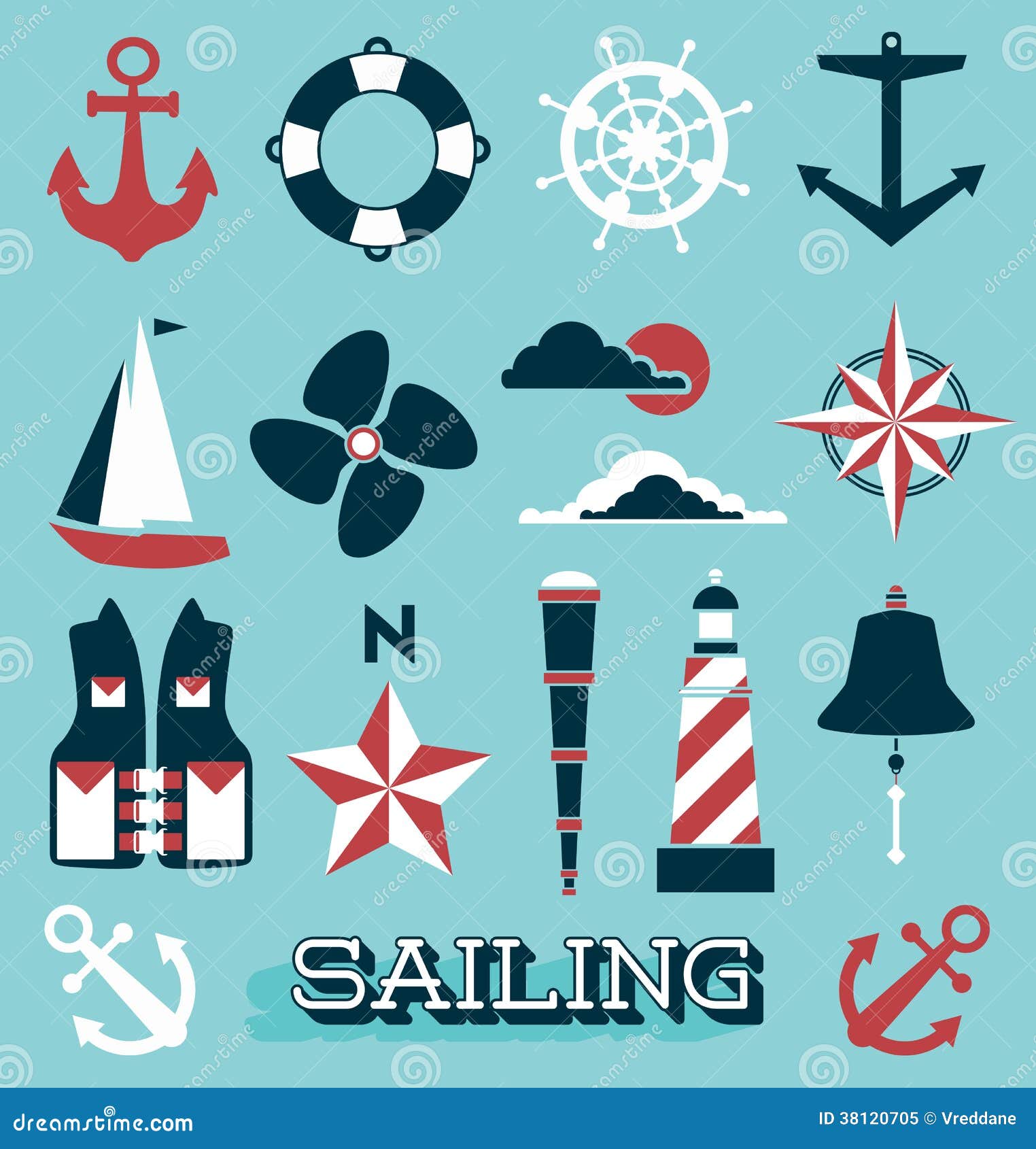 Vector Set: Sailing Icons and Labels Stock Vector - Illustration of ...