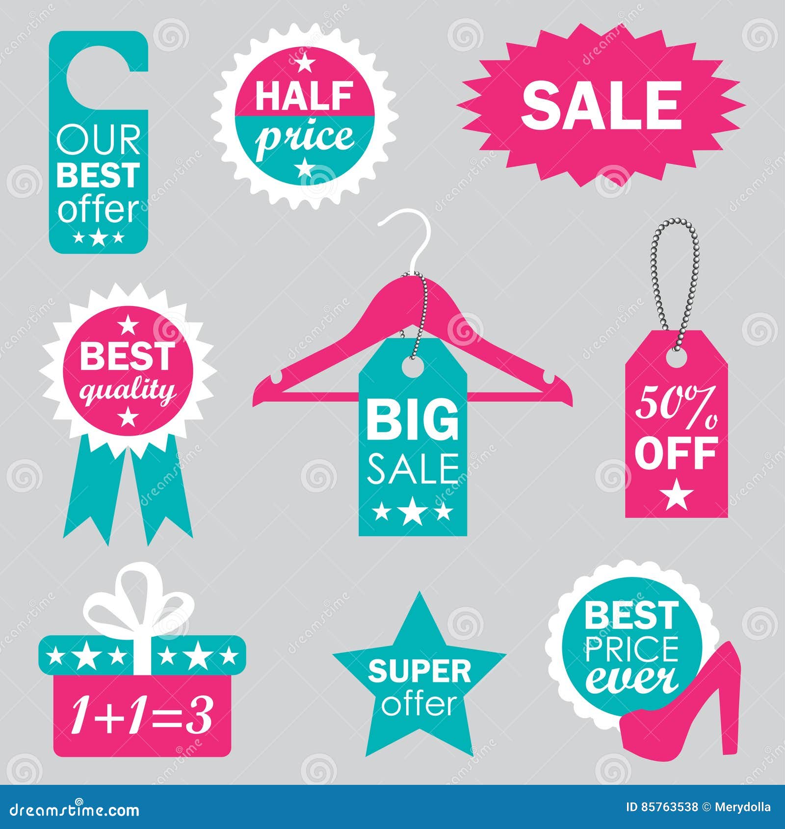Vector Set of Sale Design Elements in Pink and Blue Stock Vector ...