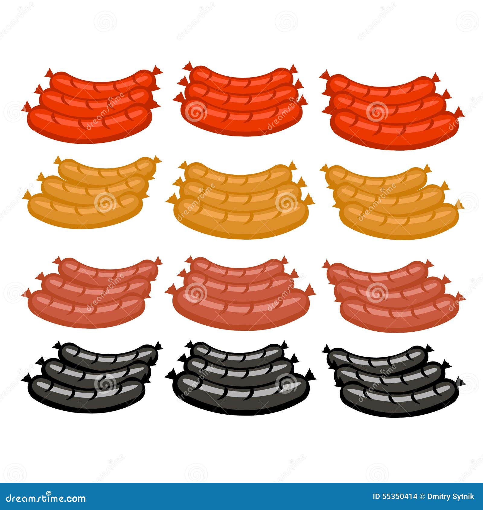 Vector Set Sausages in Different Colors Stock Illustration ...