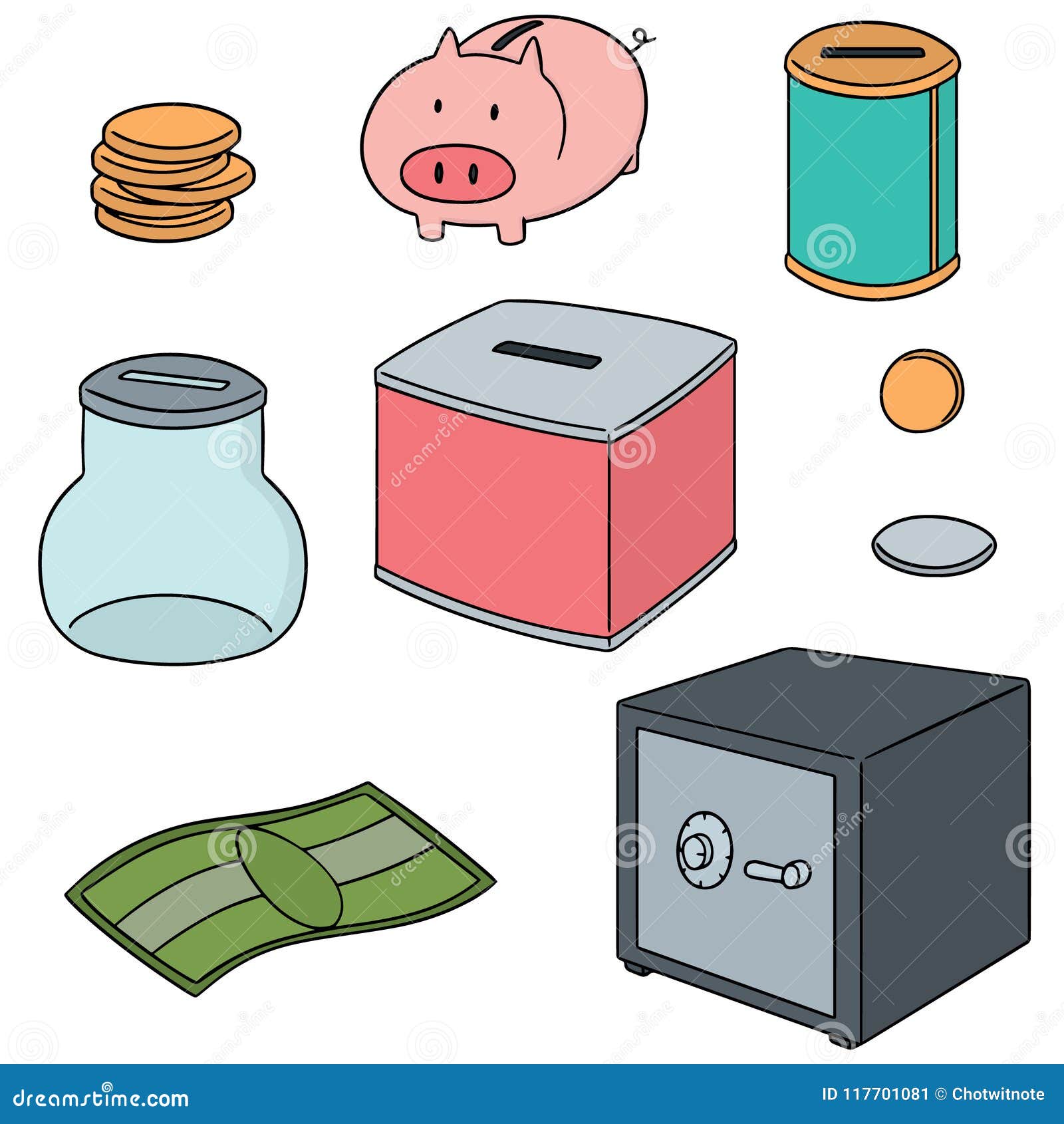 Vector set of saving money stock vector. Illustration of money - 117701081