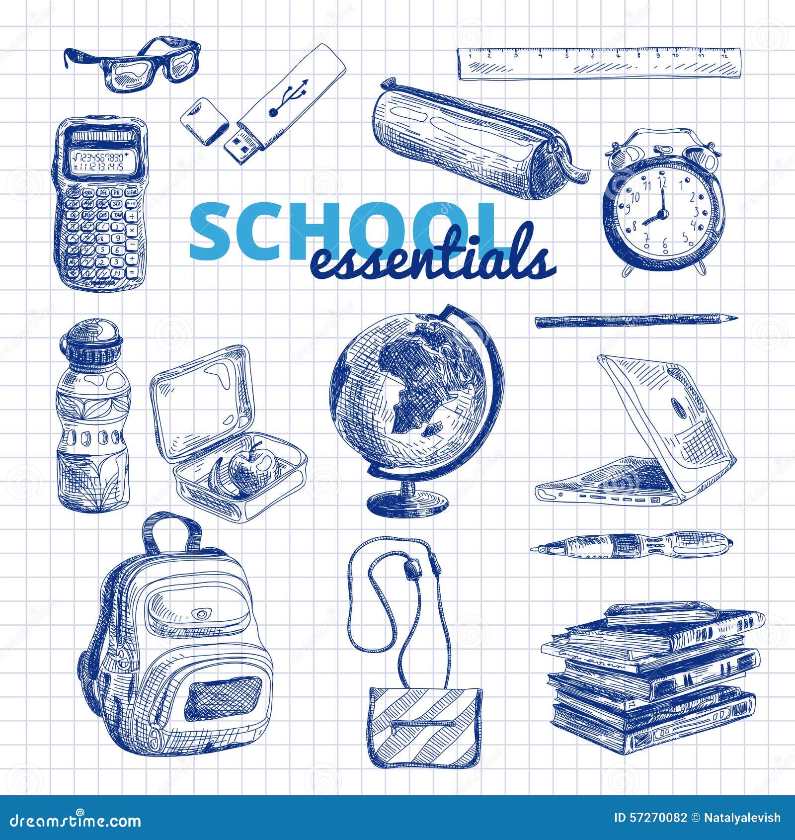 Vector set of school items stock vector. Illustration of clock - 57270082