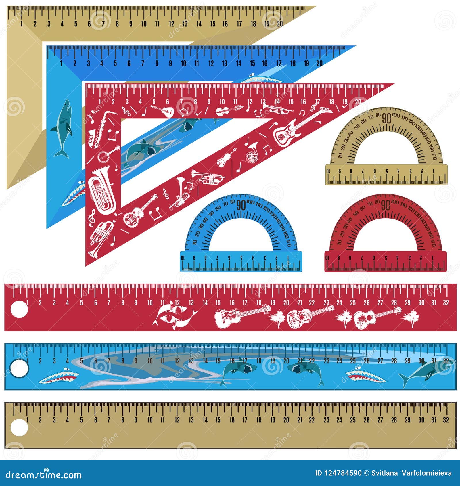 Vector Set of School Rulers and Protractors in Flat Style Stock Vector ...