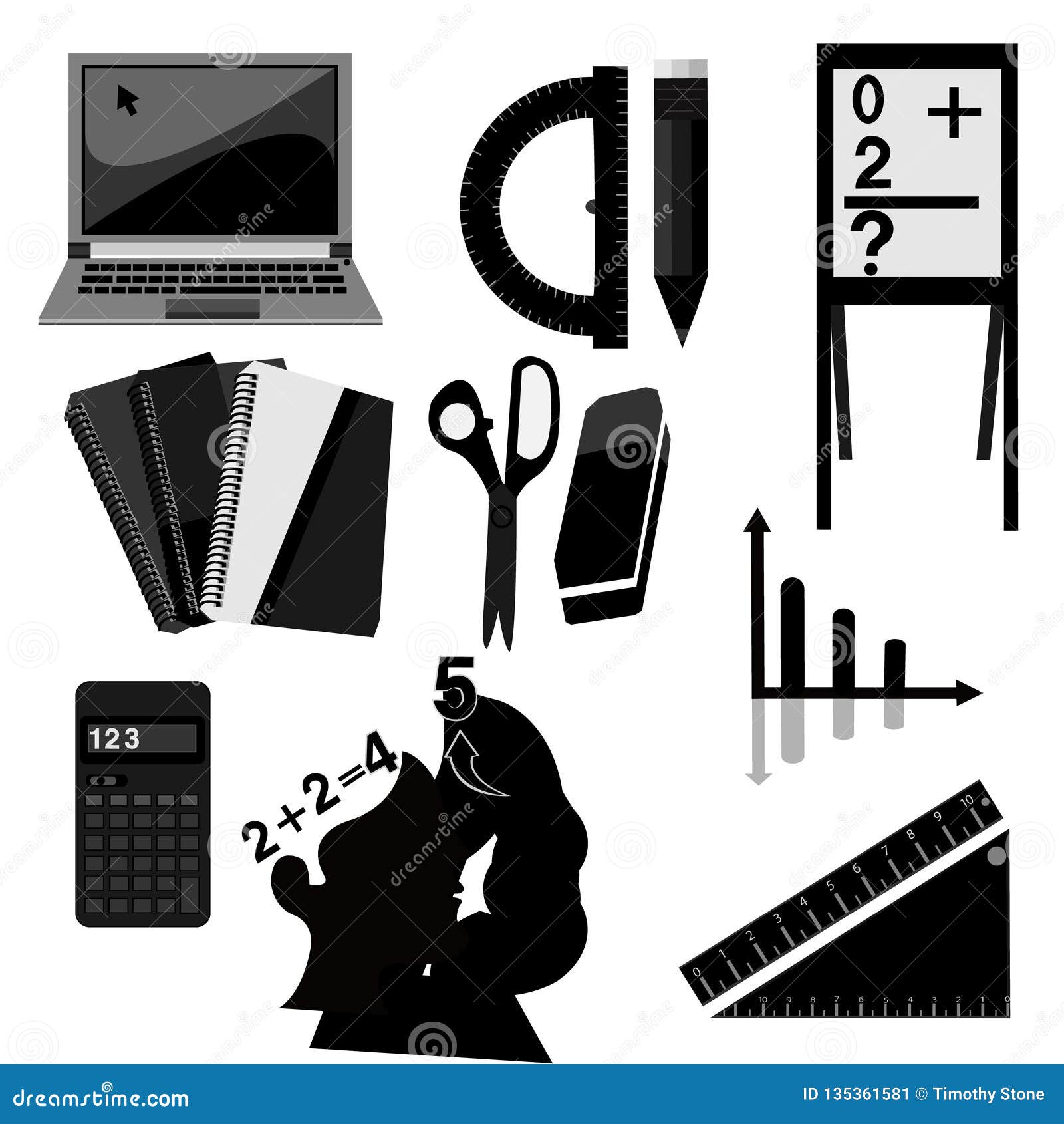 Vector Set of School Supplies in Black and White Stock Vector ...