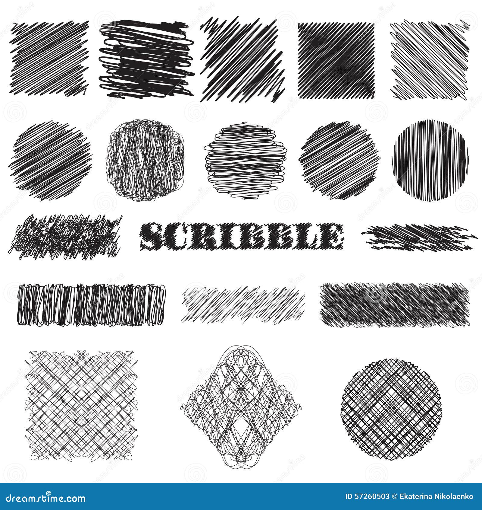 Vector Set Of Scribble Brushes. Collection Of Ink Lines, Set Of Hand ...