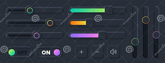 Scroll Bars Set , Brightness Sliders, Turn on and Off Toggle Switch Buttons for Website Stock ...