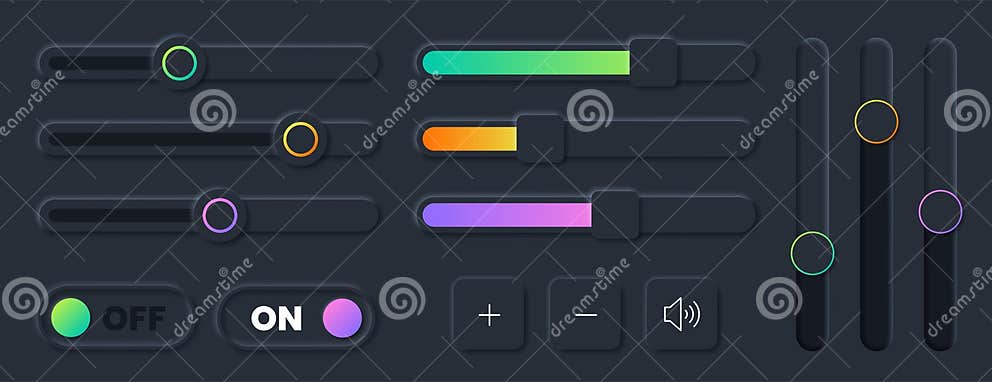 Scroll Bars Set , Brightness Sliders, Turn on and Off Toggle Switch Buttons for Website Stock ...